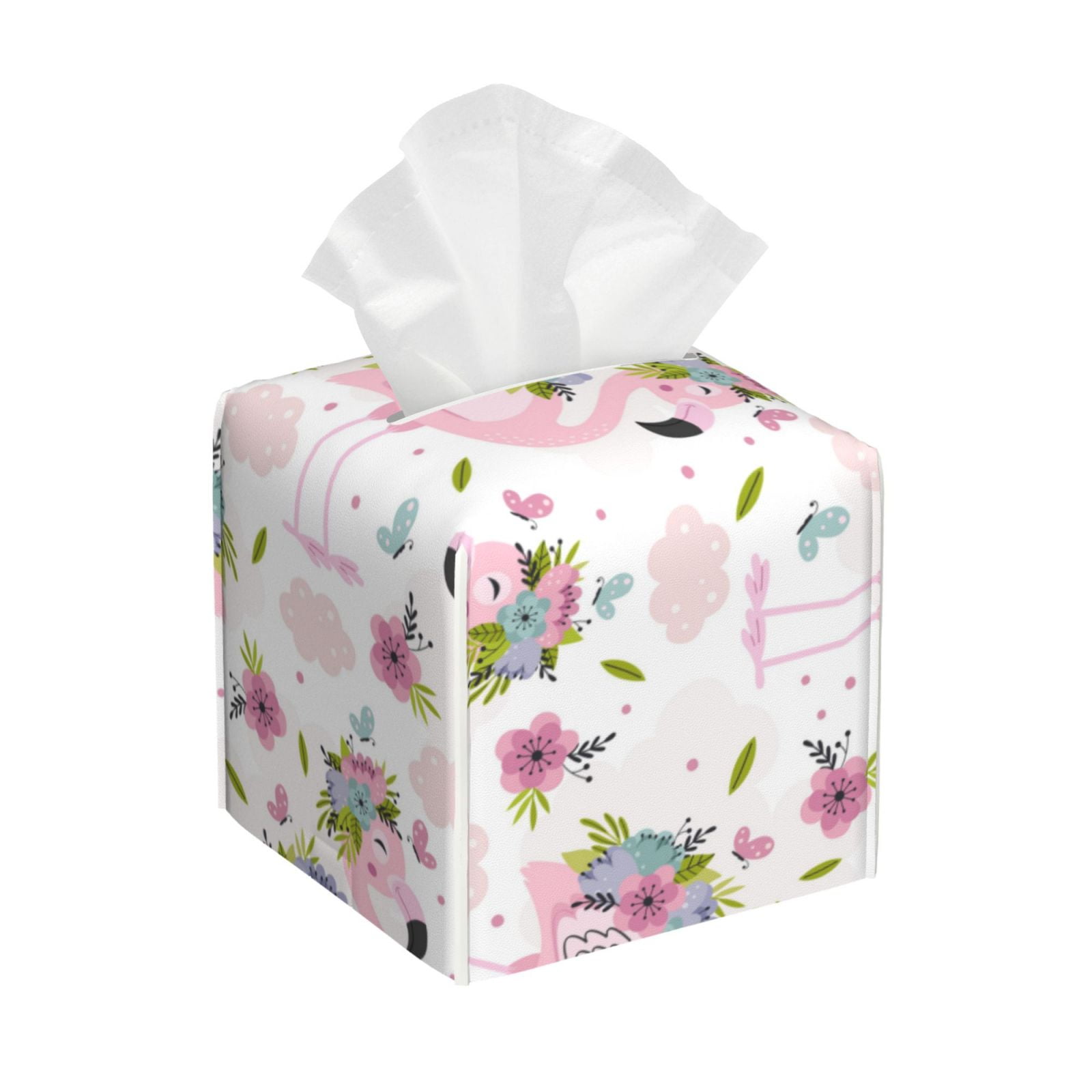Tissue Box Cover, Flamingo And Flowers Leather Tissue Box Holder - Tissue Case Facial Paper ...