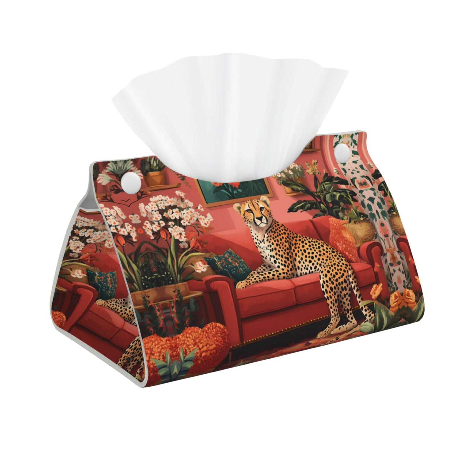 Tissue Box Cover, Floral Cheetah Cozy Room Rectangular Leather Tissue ...
