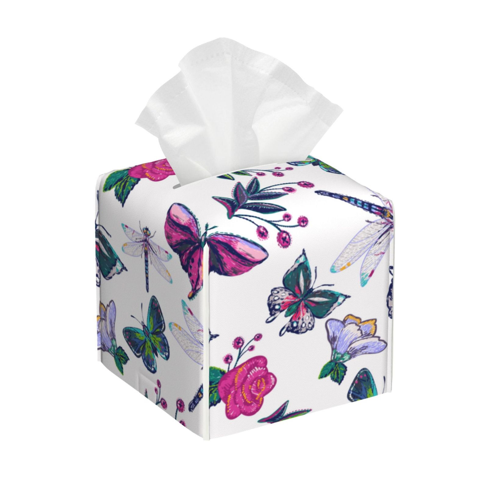 Tissue Box Cover, Flower Butterfly Dragonfly Leather Tissue Box Holder ...