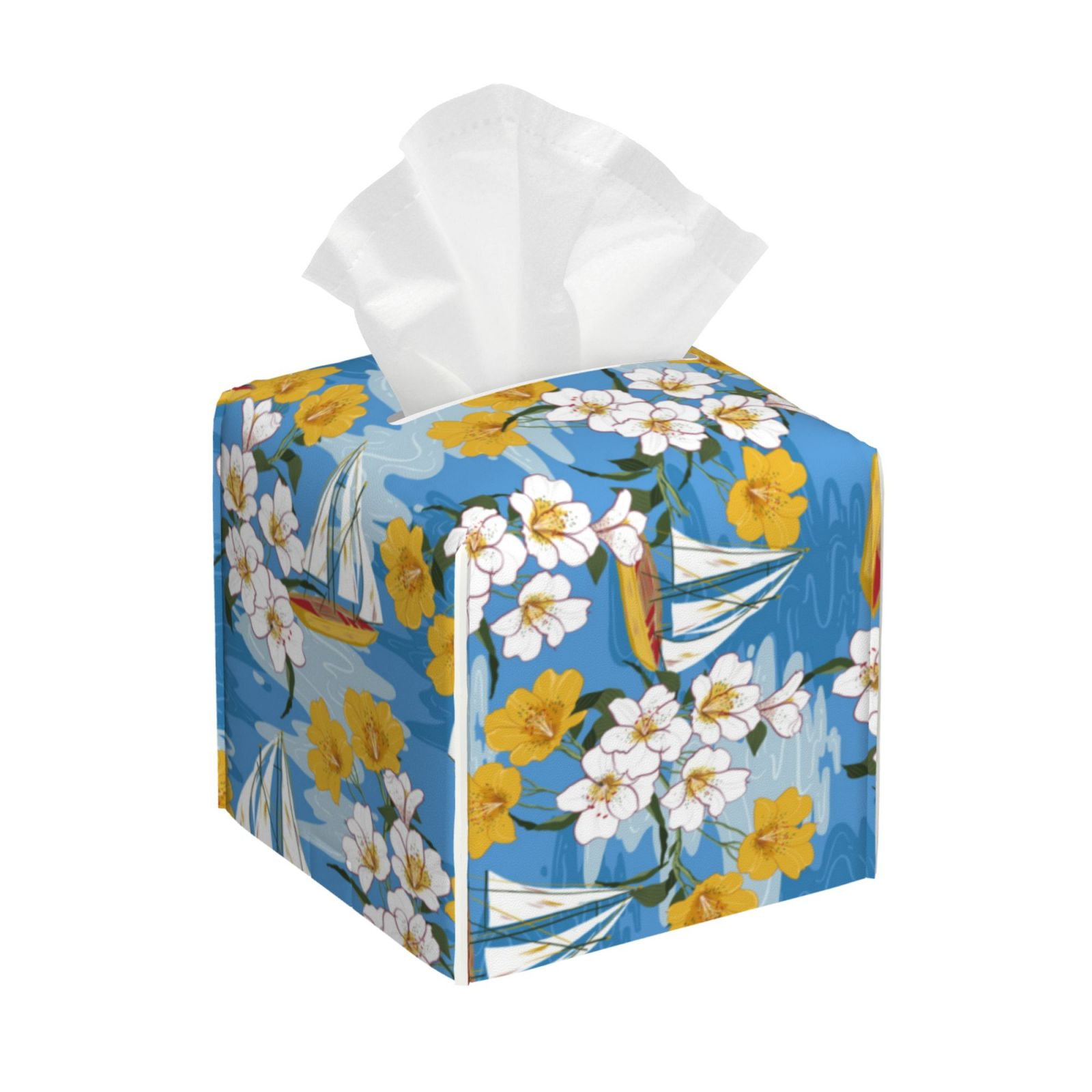 Tissue Box Cover, Flower and Sail Boat Leather Tissue Box Holder ...