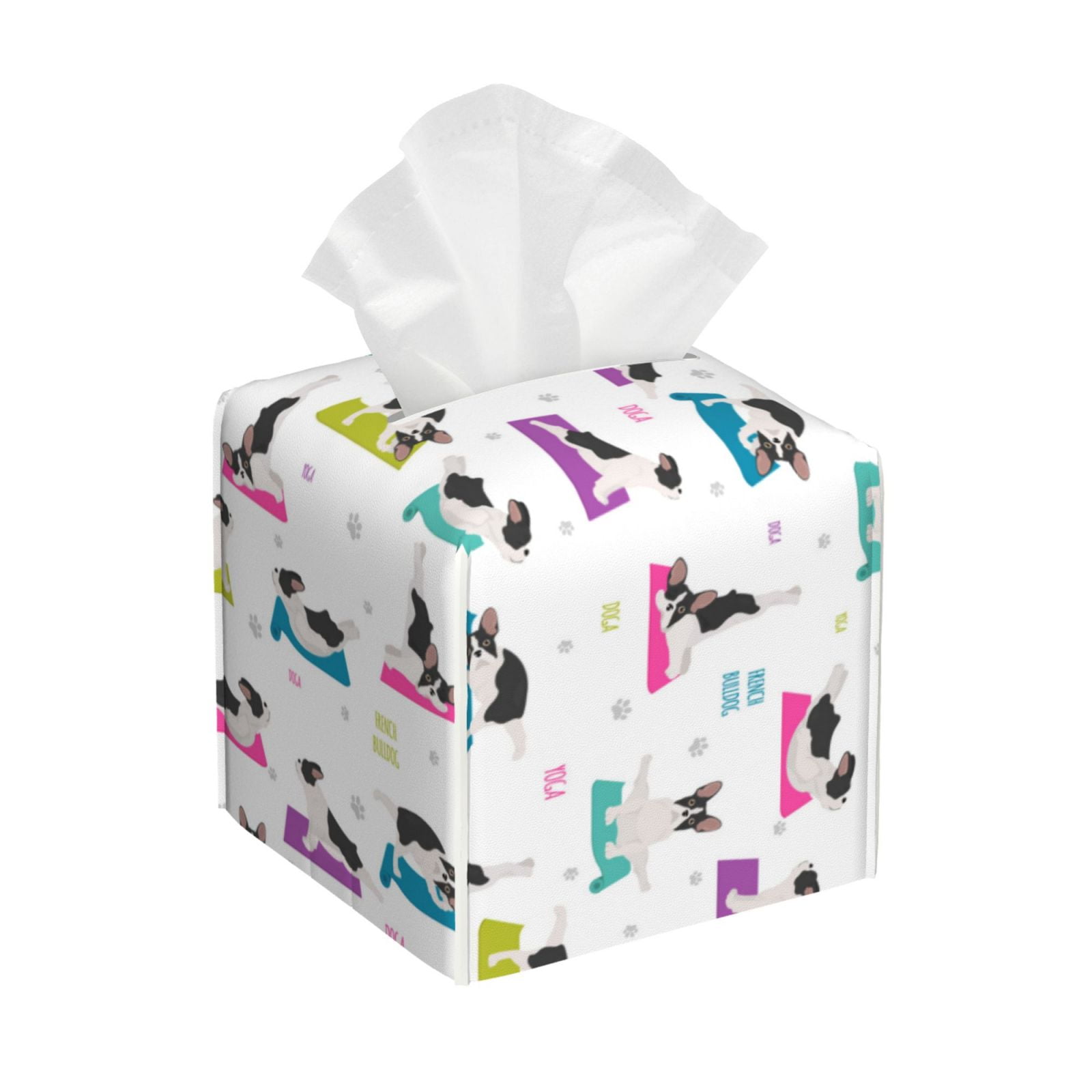 Tissue Box Cover, French bulldog Yoga dogs funny Leather Tissue Box ...