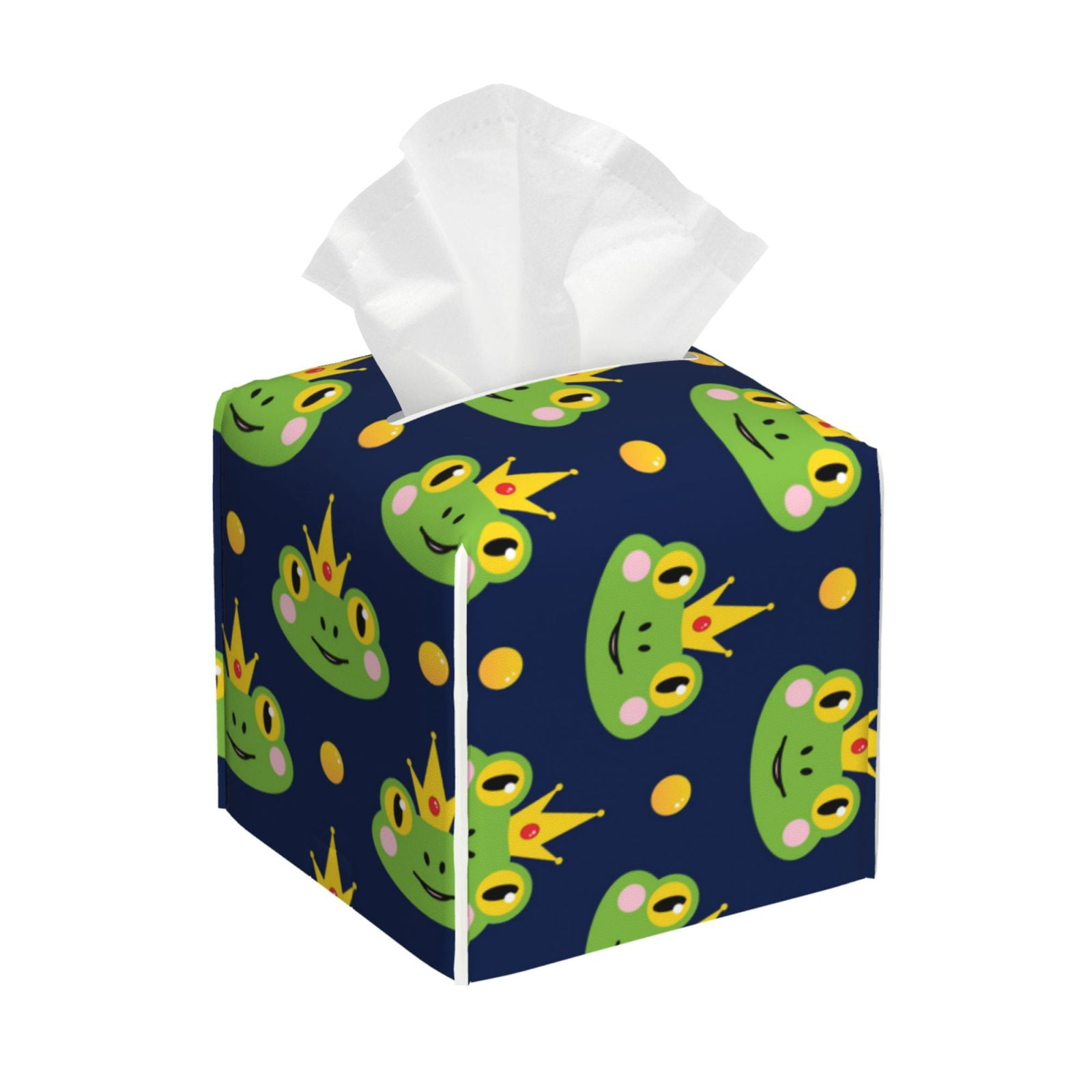 Tissue Box Cover, Frog prince crowns navyblue Leather Tissue Box Holder ...