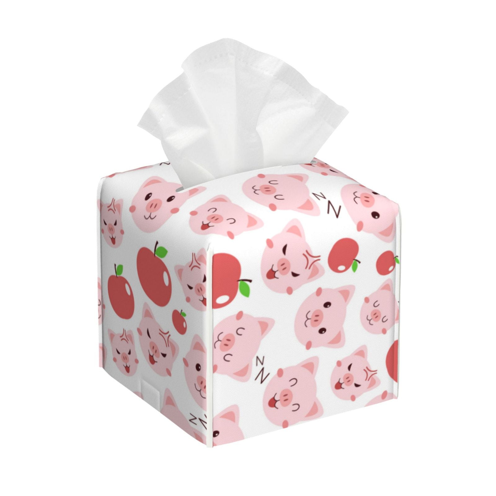 Tissue Box Cover, Fruit Cute Pig Pink Leather Tissue Box Holder ...
