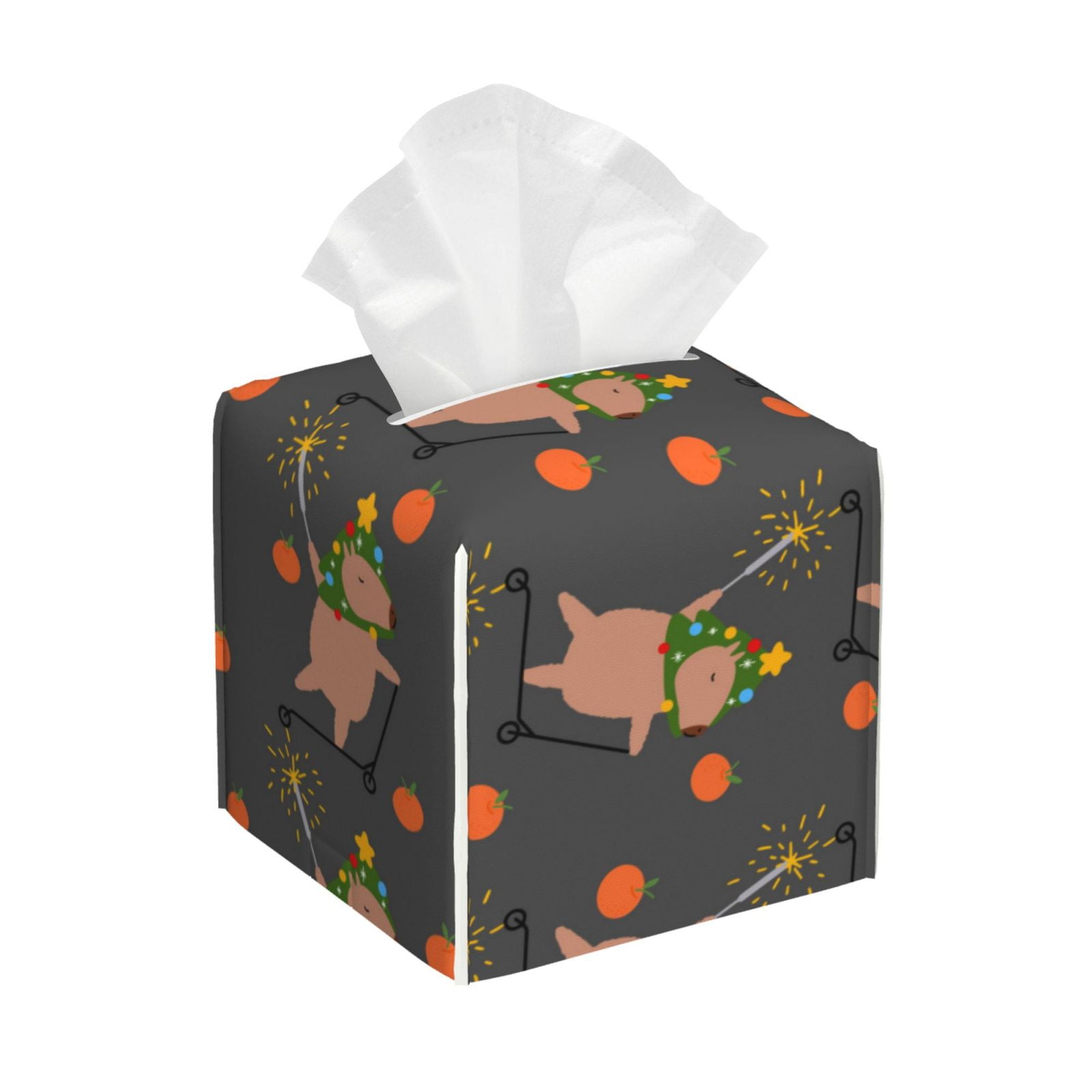 Tissue Box Cover, Fun Capybaras Christmas Leather Tissue Box Holder ...