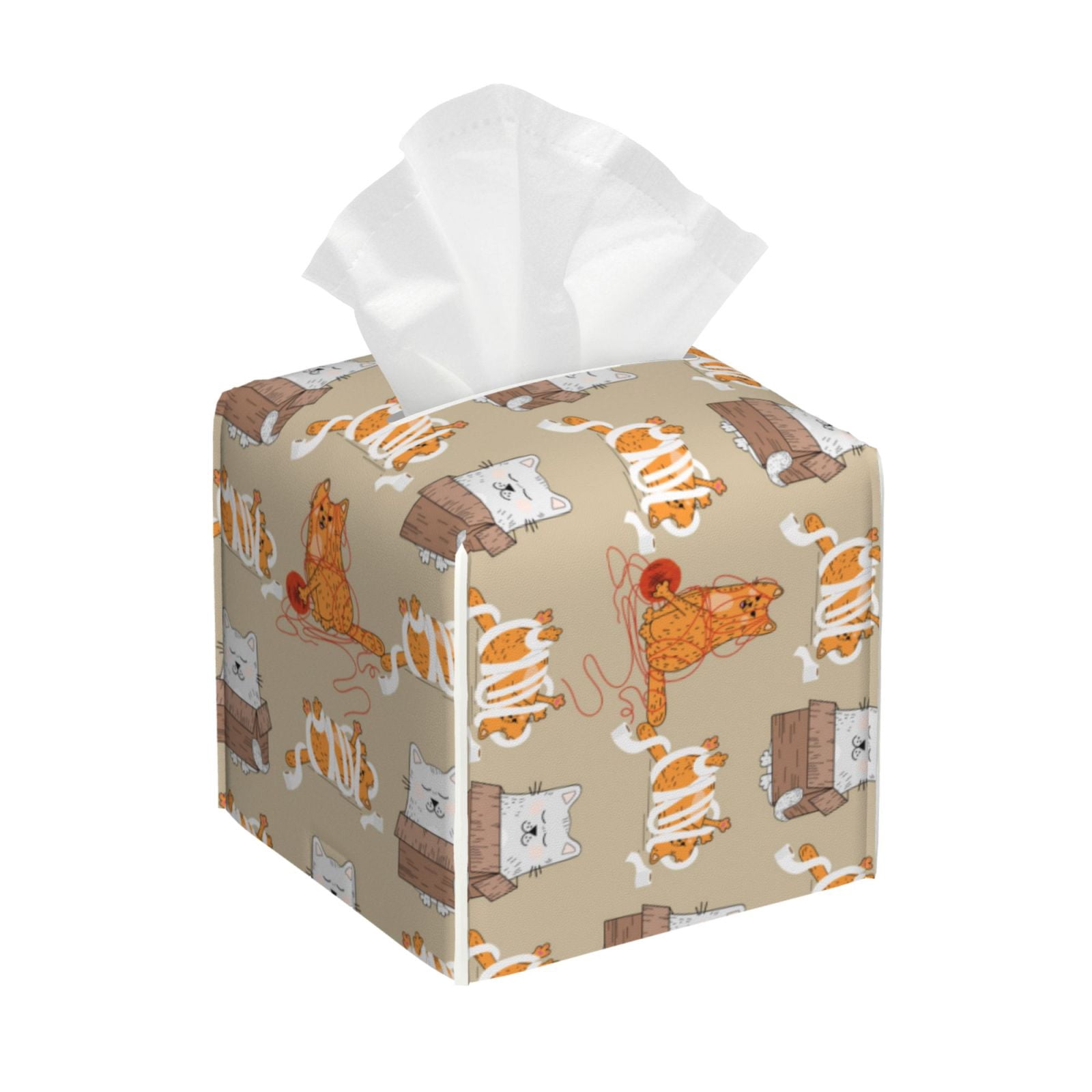 Tissue Box Cover, Funny Cartoon Carton Cat Leather Tissue Box Holder ...