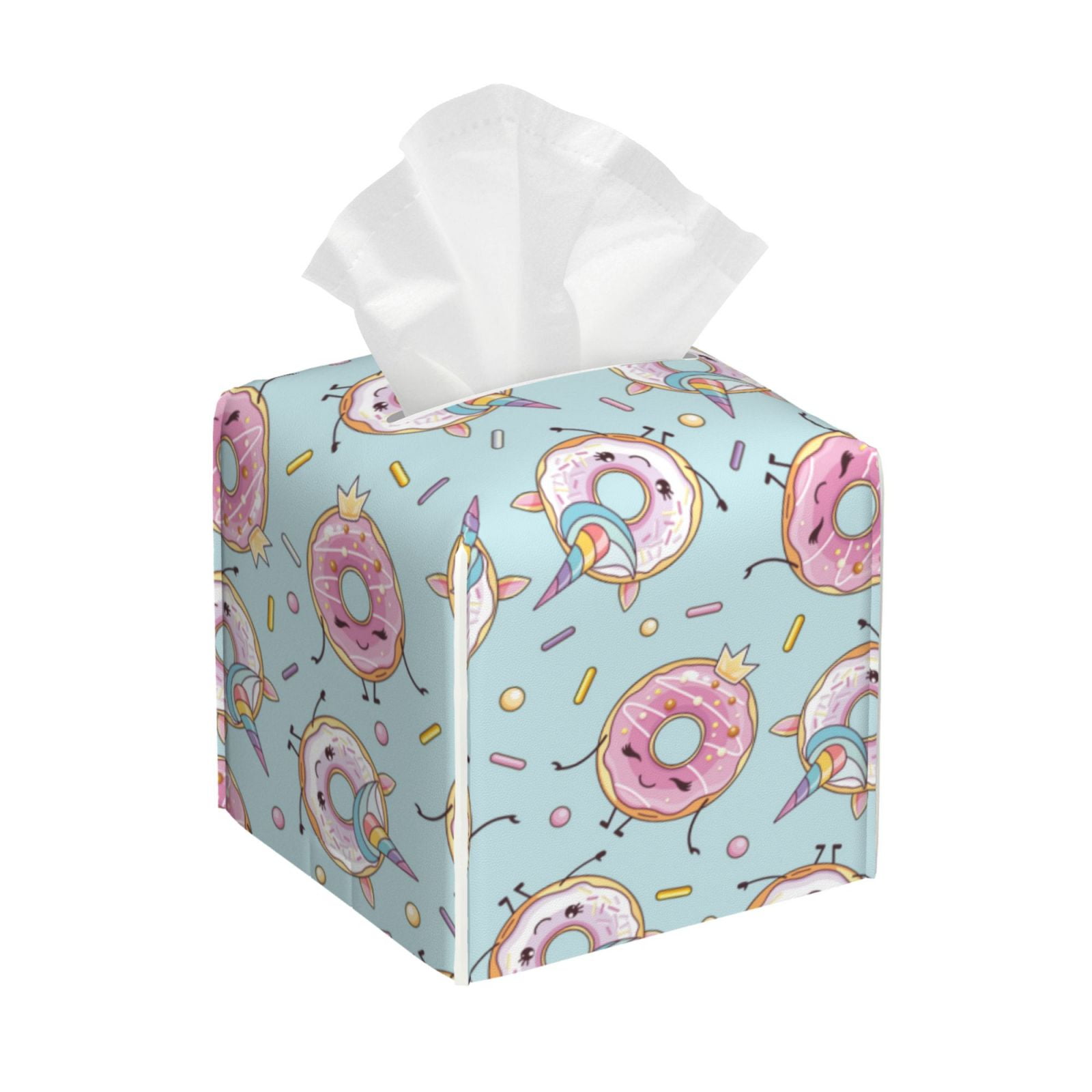 Tissue Box Cover, Funny Cartoon Donut Print Leather Tissue Box Holder ...