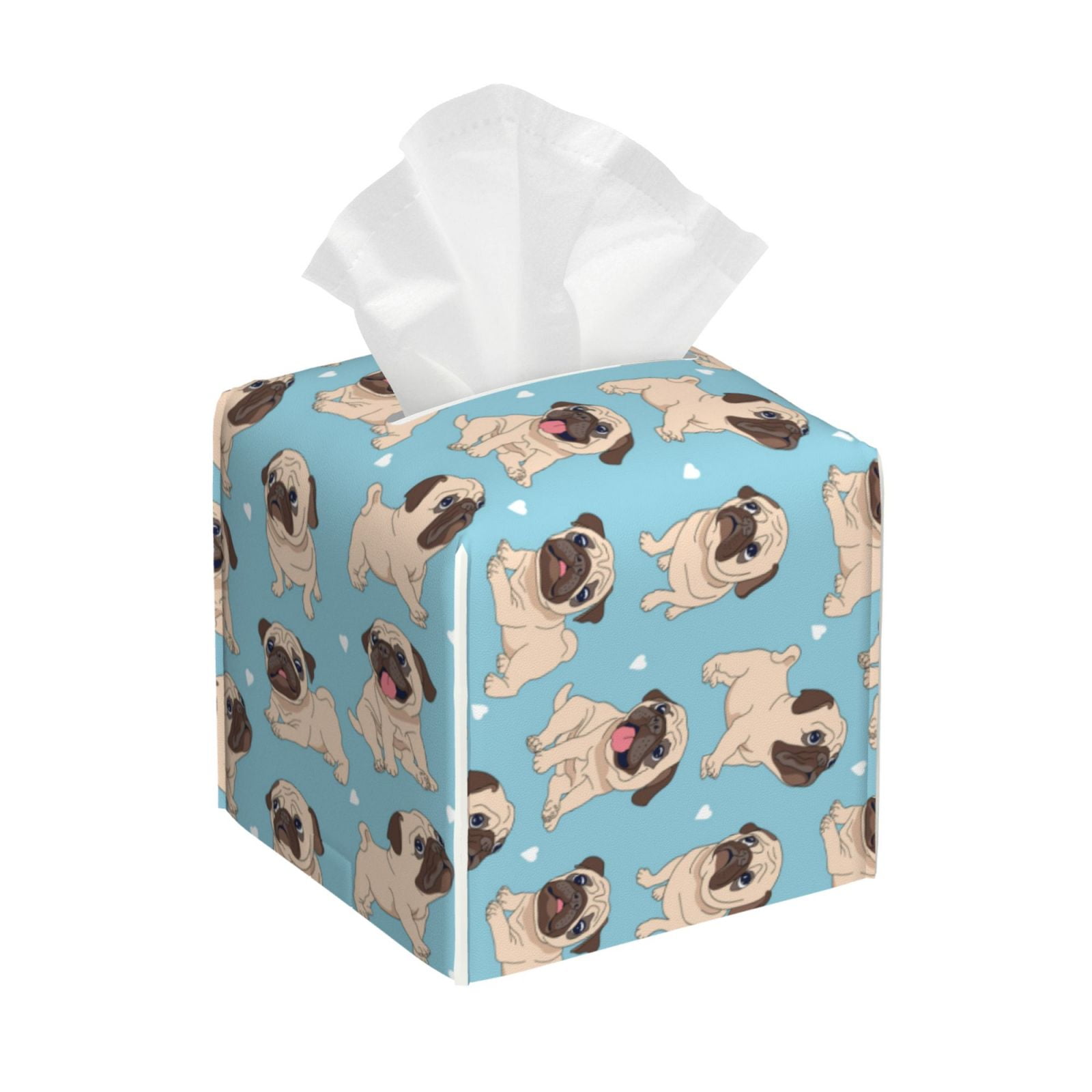 Tissue Box Cover, Funny Cartoon Pugs Leather Tissue Box Holder - Tissue ...