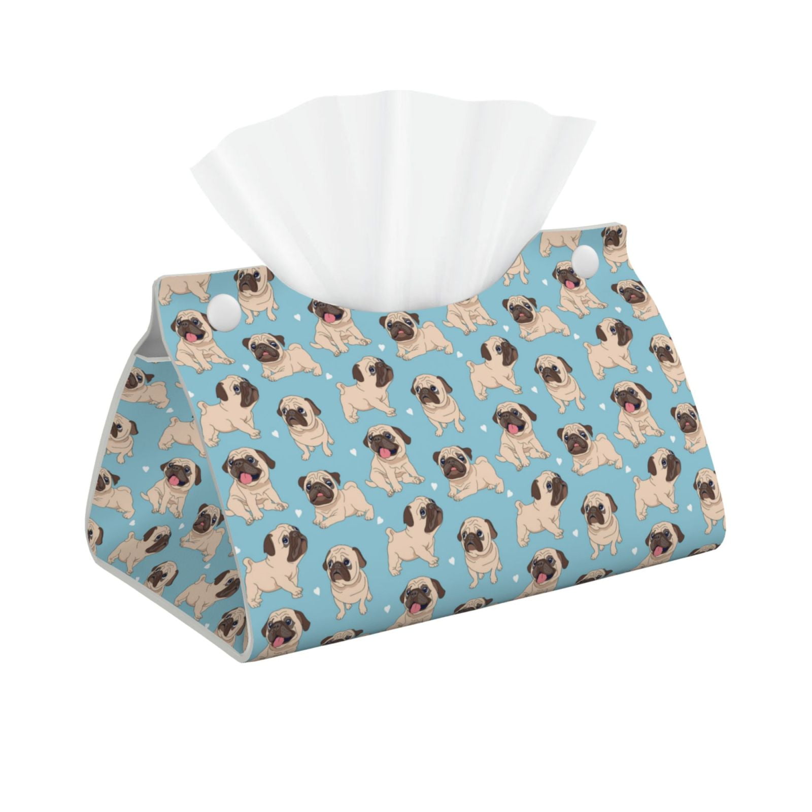 Tissue Box Cover, Funny Cartoon Pugs Rectangular Leather Tissue Holder ...