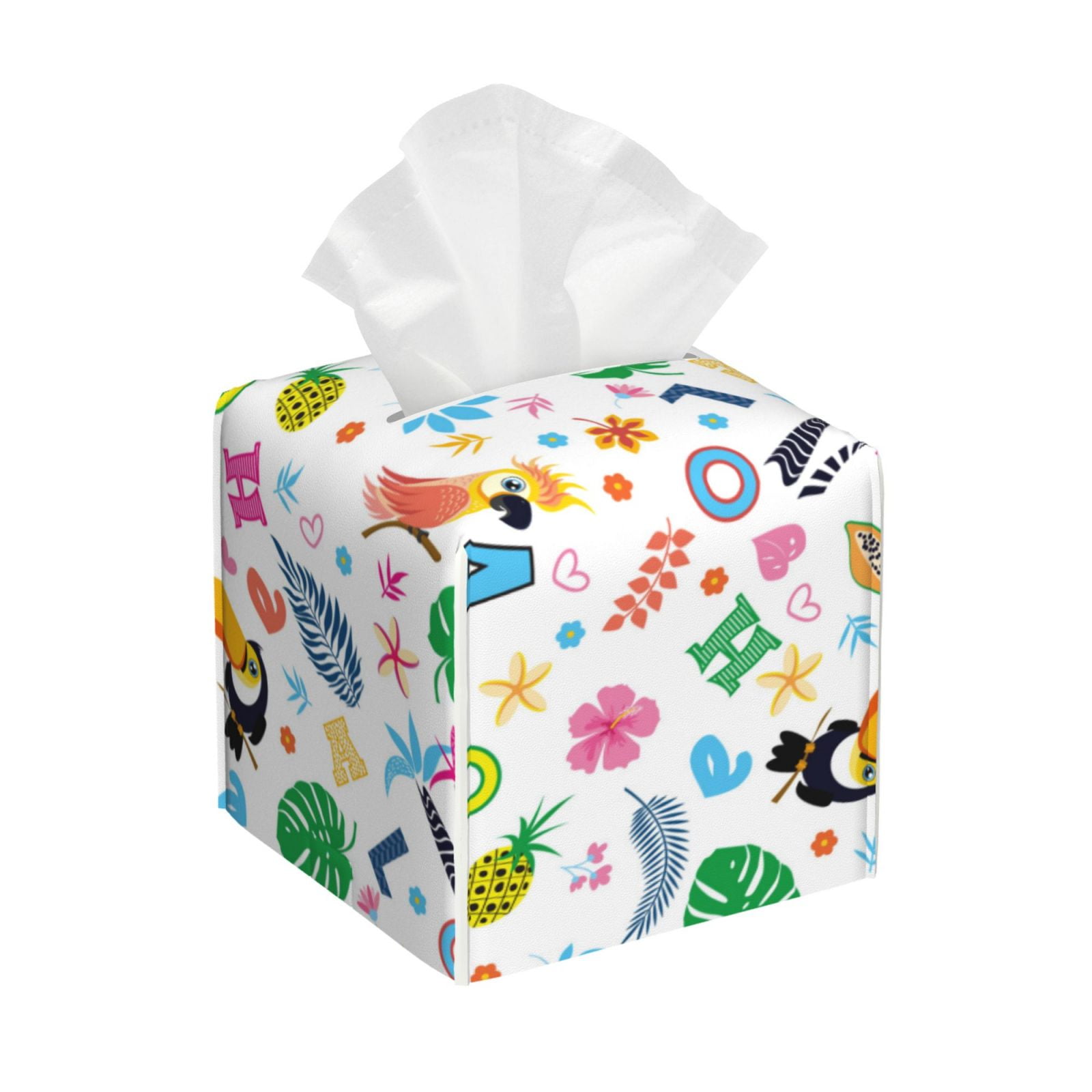 Tissue Box Cover, Funny Cute Parrot Flower Letters Leather Tissue Box ...