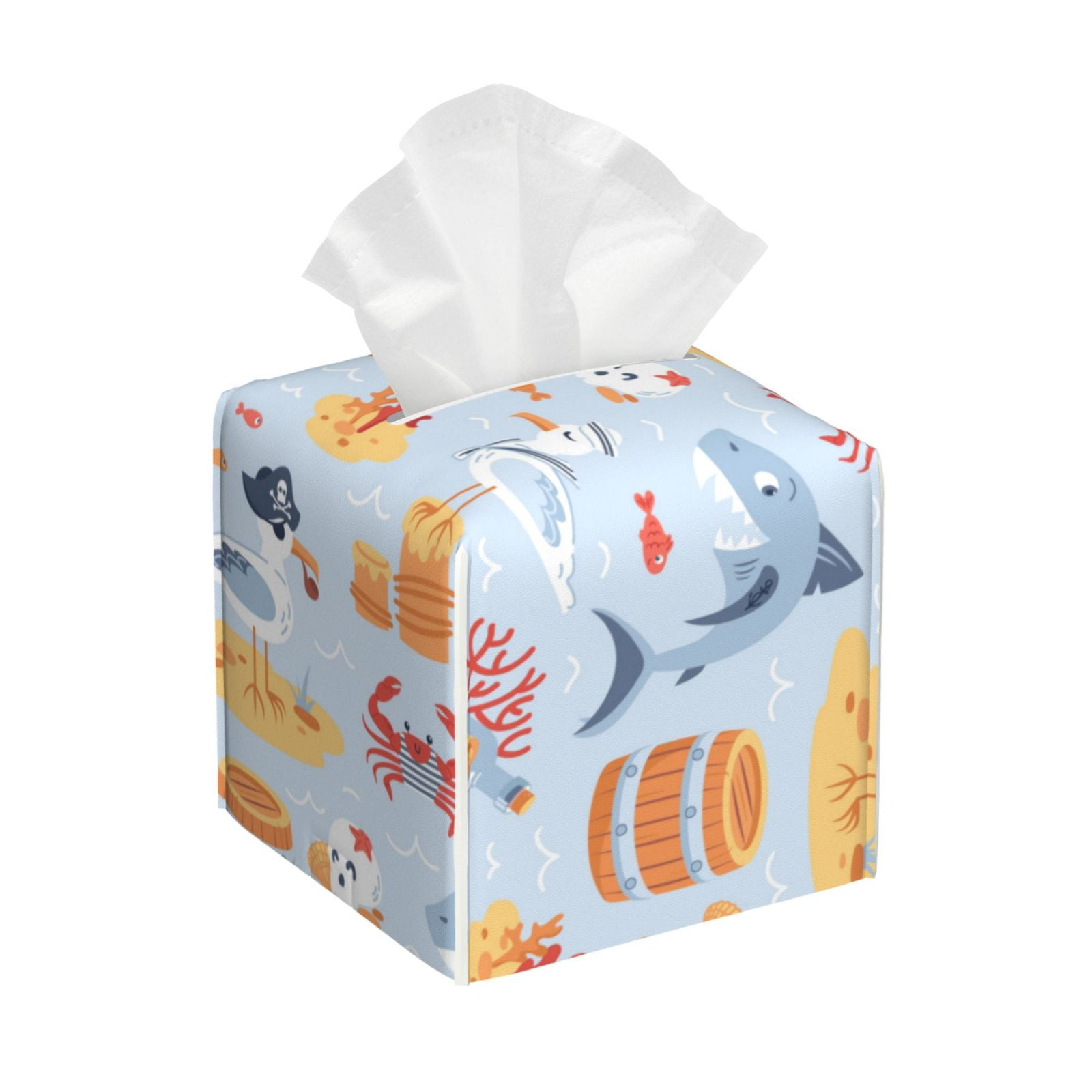 Tissue Box Cover, Funny Cute Shark Pirate Duck Crab -Modern Square ...