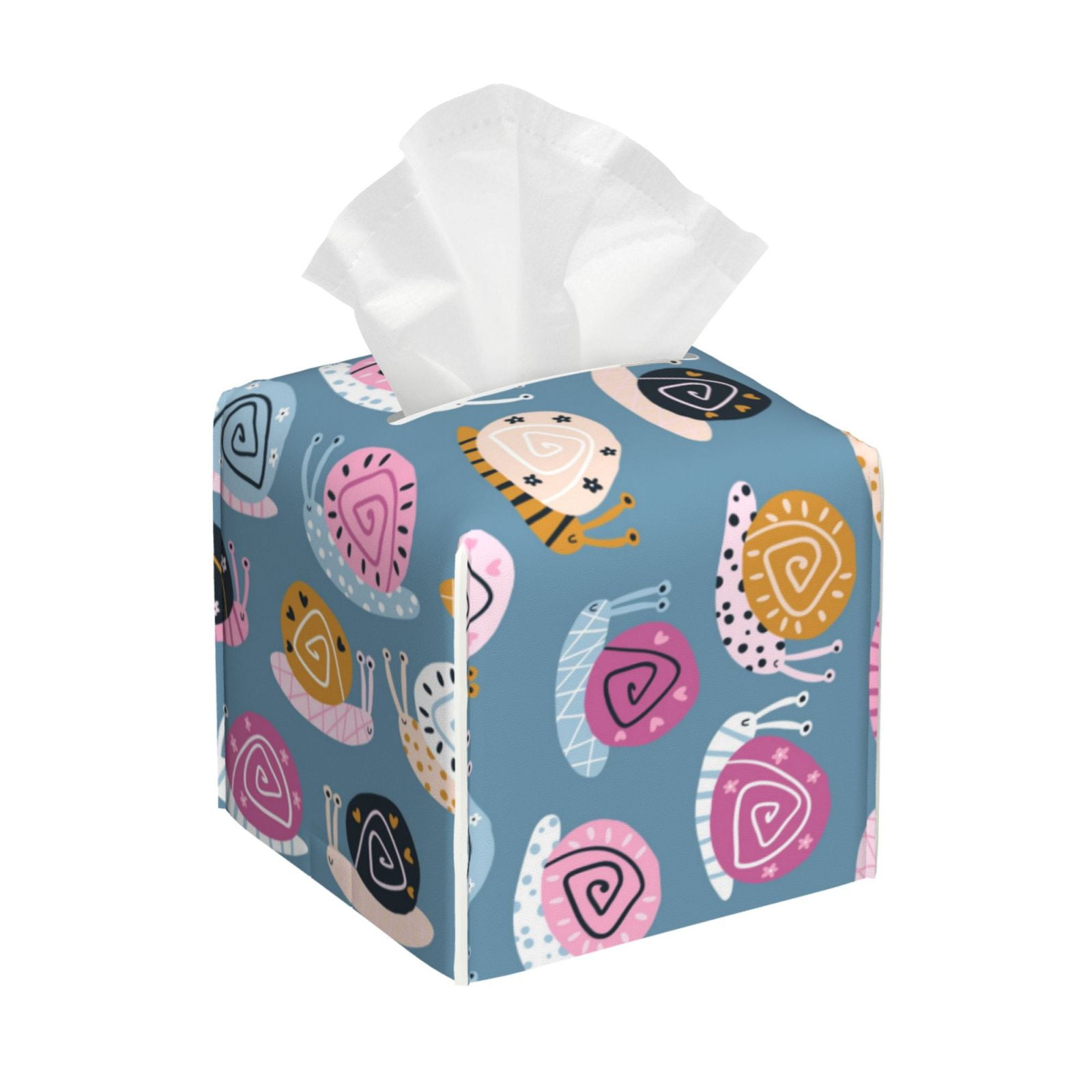 Tissue Box Cover, Funny Doodle Snails -Modern Square Leather Tissue Box ...