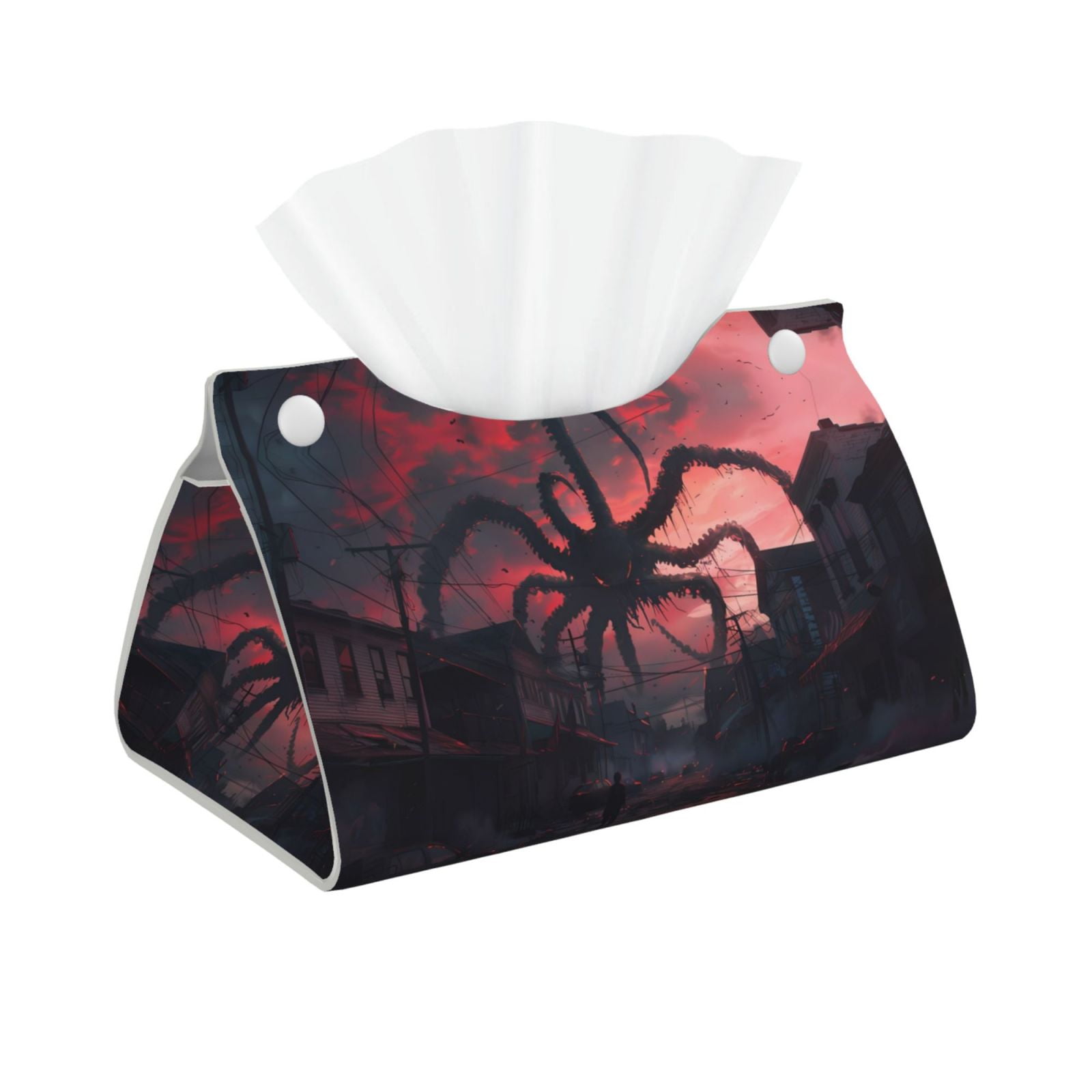 Tissue Box Cover, Giant Monster Over City Rectangular Leather Tissue ...
