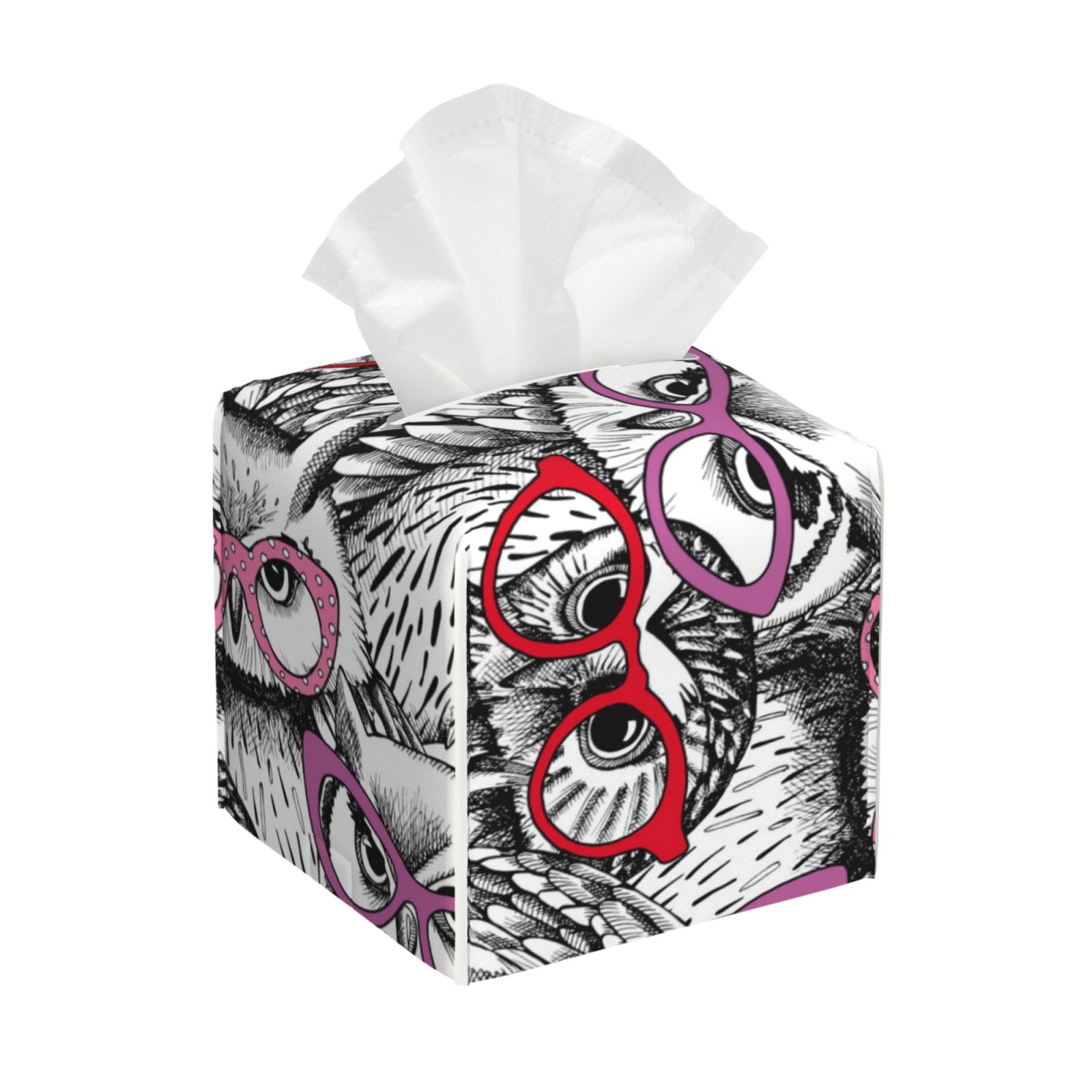 Tissue Box Cover, Glasses Owl Leather Tissue Box Holder - Tissue Case ...