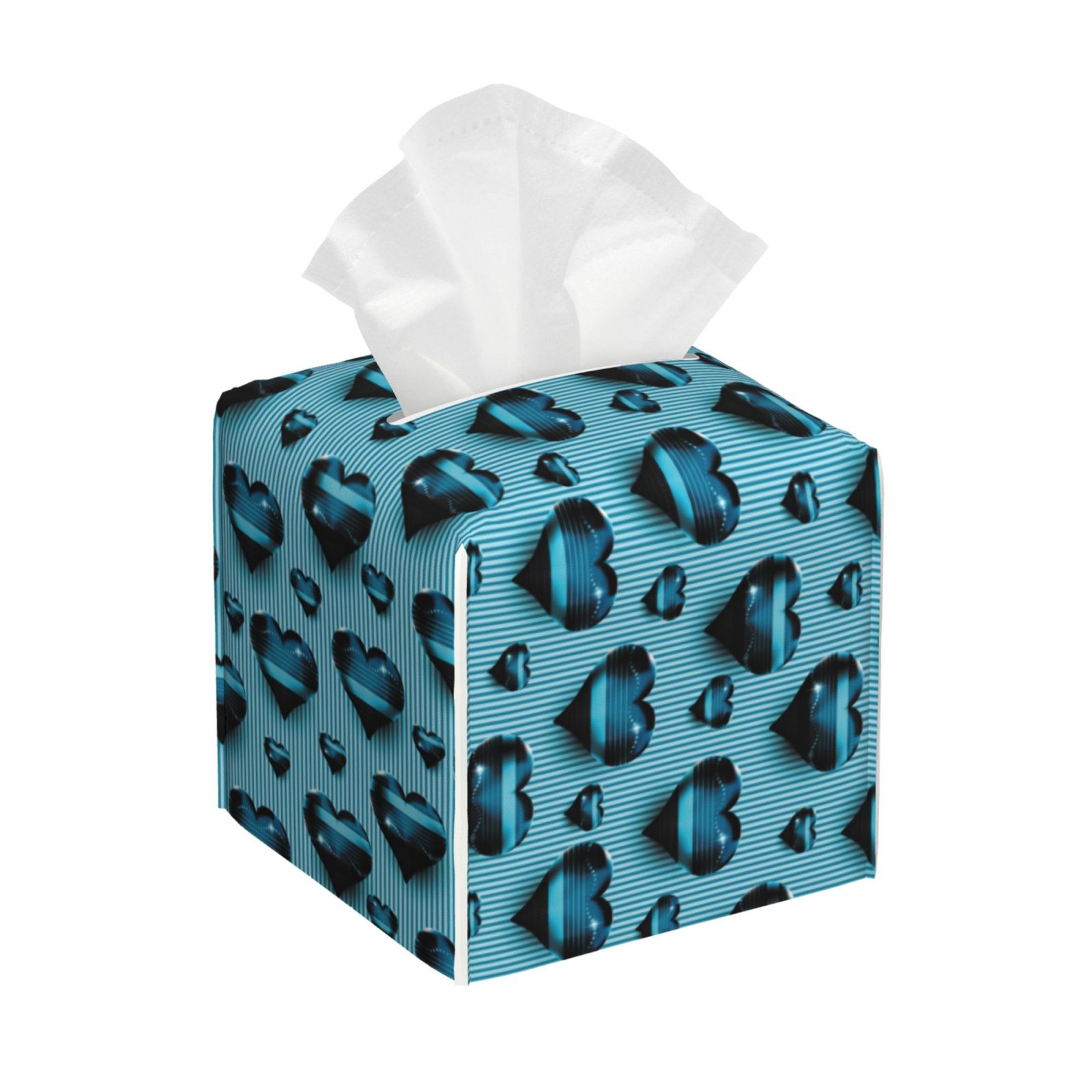 Tissue Box Cover, Glossy blue hearts Leather Tissue Box Holder - Tissue ...