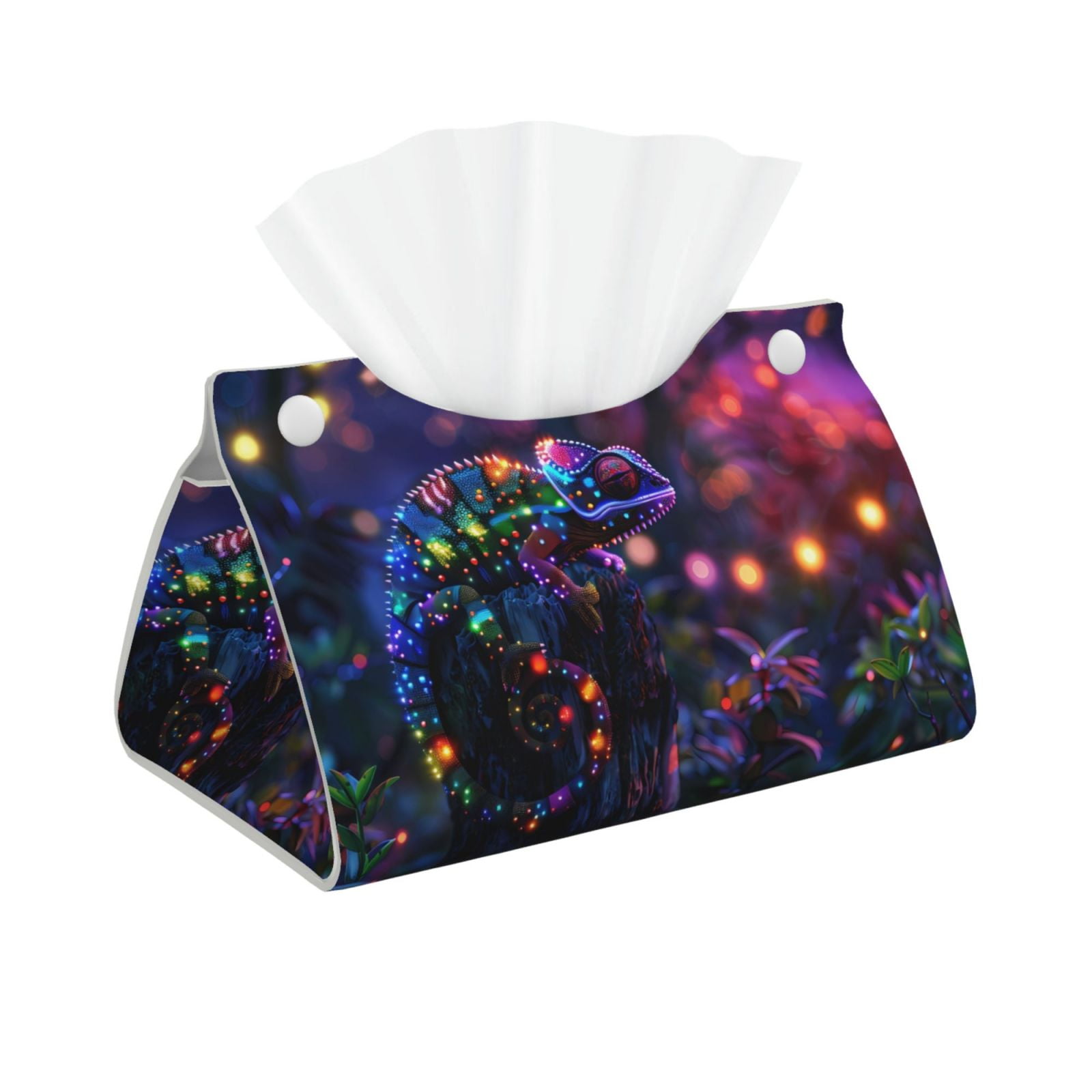Tissue Box Cover, Glowing Chameleon Fantasy Art Rectangular Leather ...