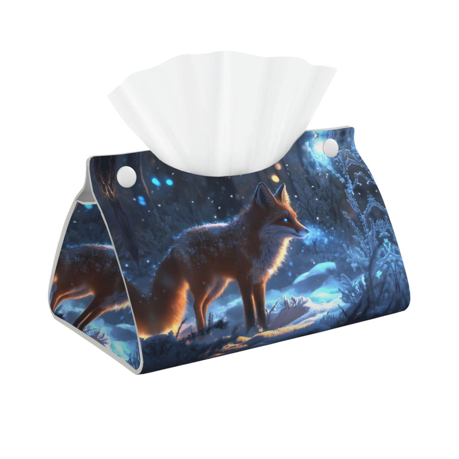 Tissue Box Cover, Glowing Winter Arctic Fox a Leather Rectangular ...