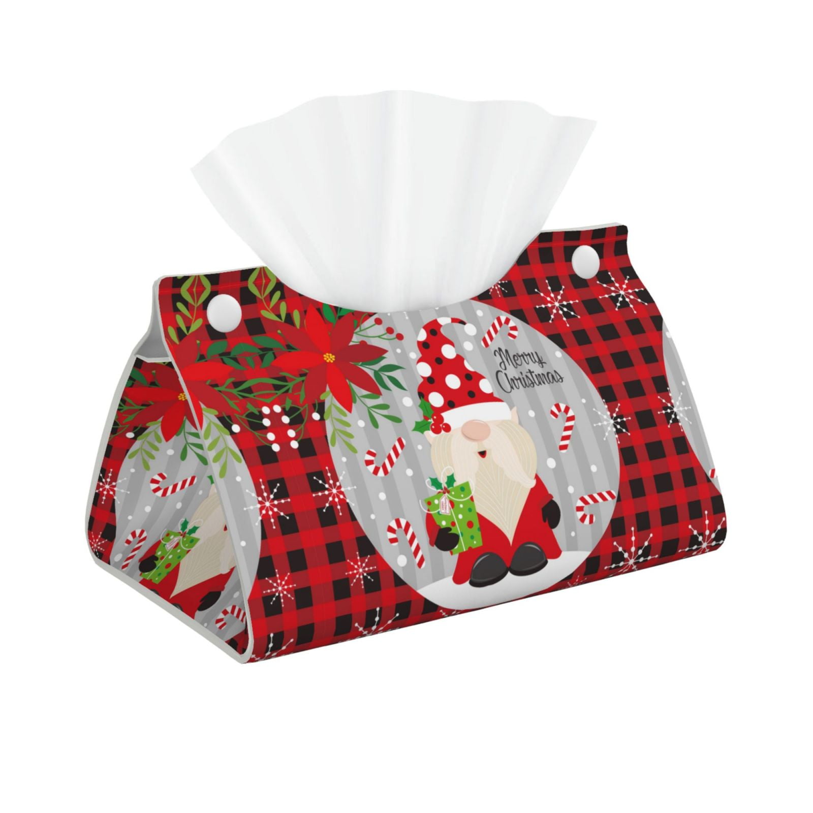 Tissue Box Cover, Gnome And Buffalo Plaid Leather Rectangular Tissue ...