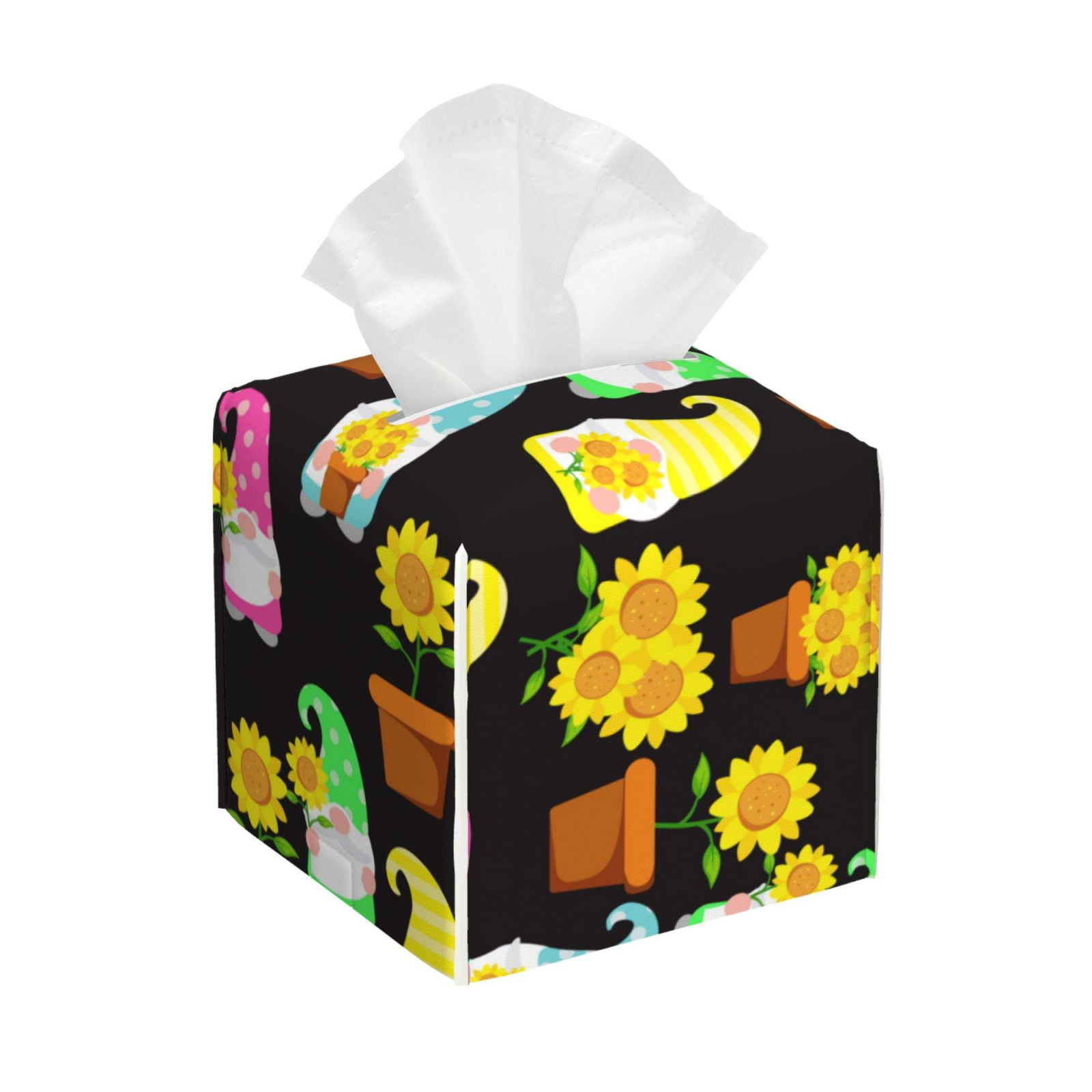 Tissue Box Cover - Gnomes With Sunflowers Modern Square Leather Tissue ...