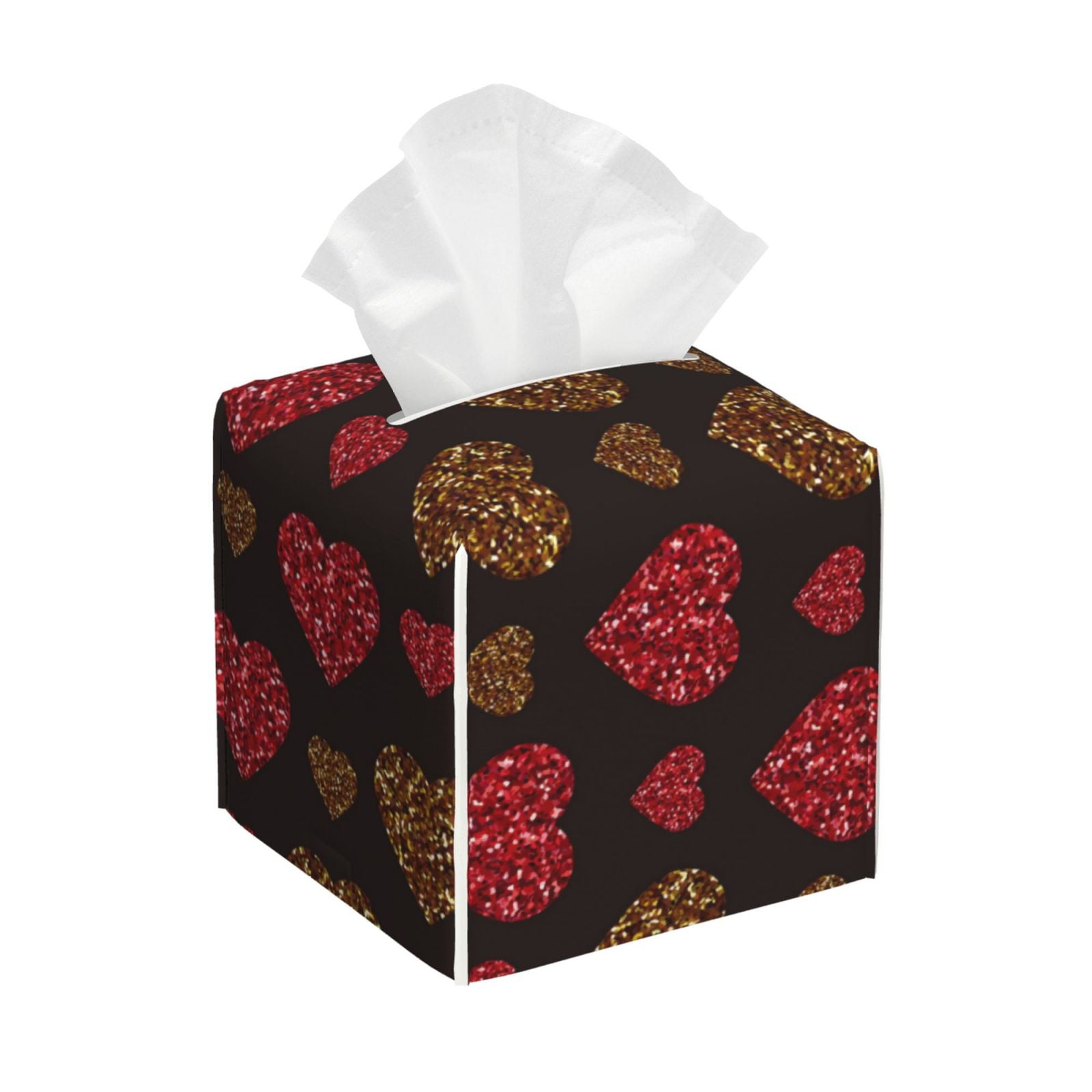 Tissue Box Cover Gold Glitter Heart Tissues Boxes Holder Organizer ...