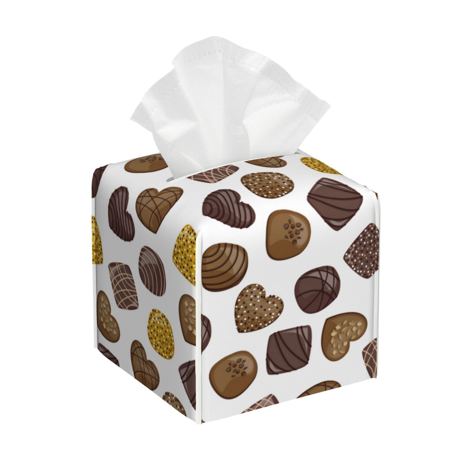 Tissue Box Cover, Golden Brown Chocolate Print Leather Tissue Box ...