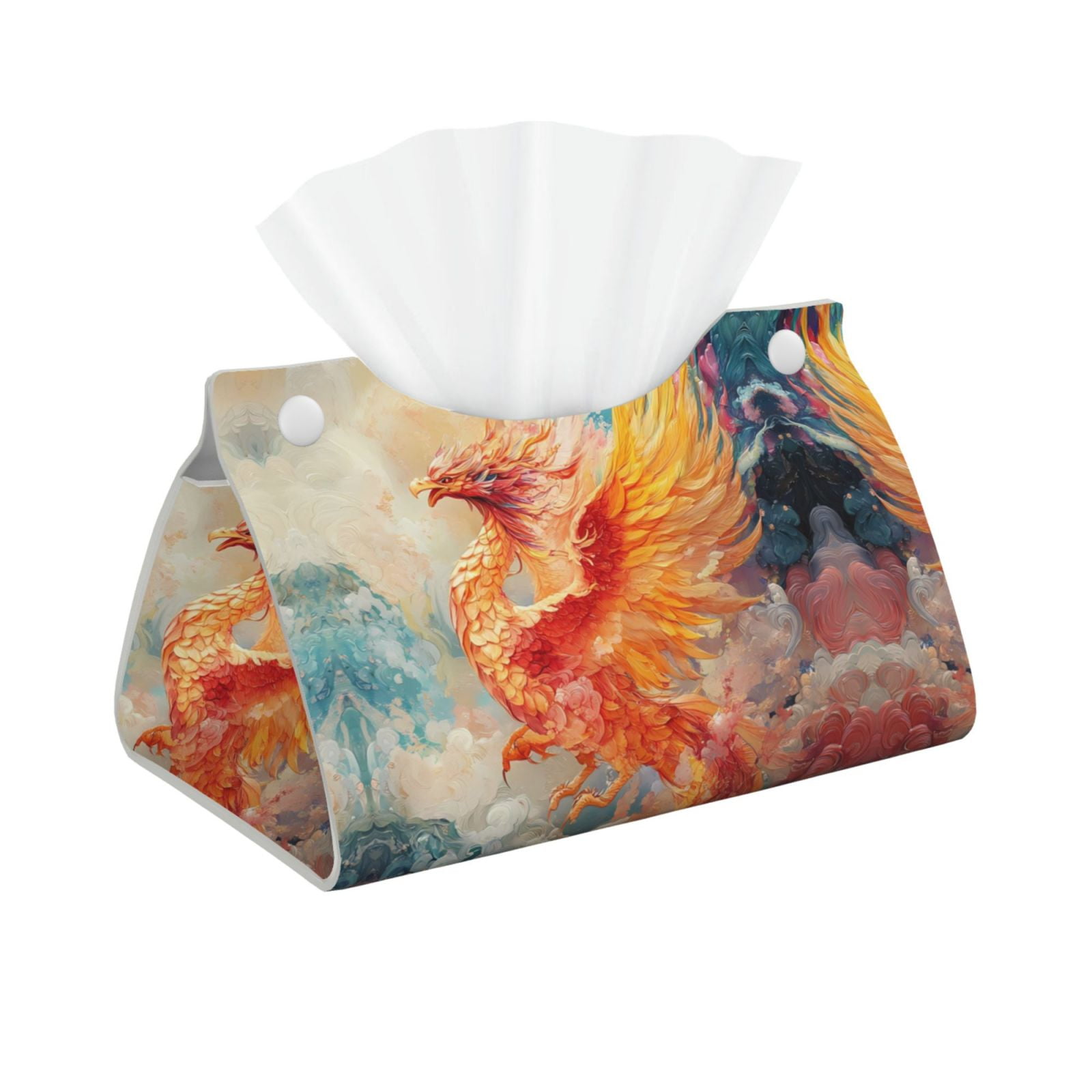 Tissue Box Cover, Golden Fiery Phoenix Leather Rectangular Tissue ...