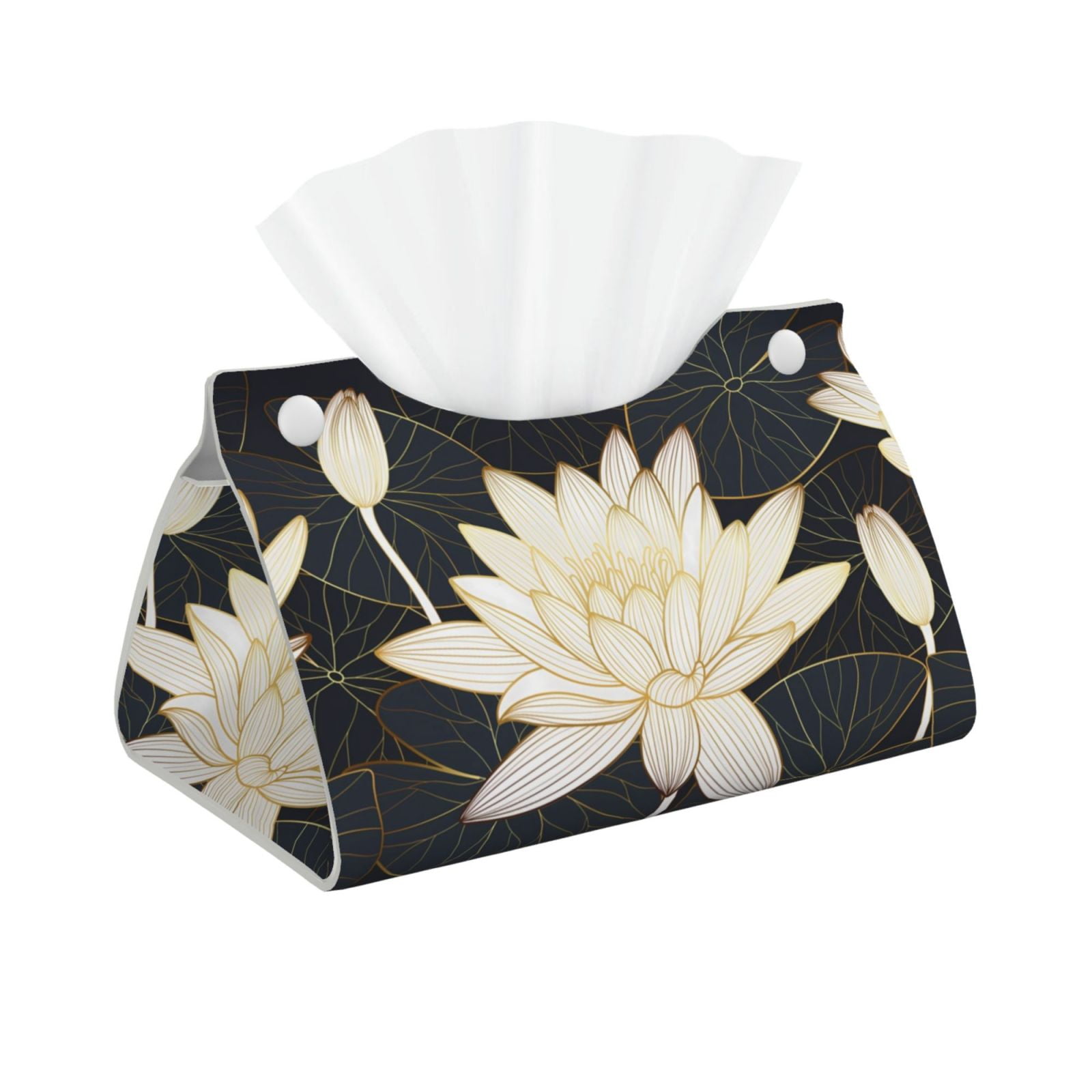Tissue Box Cover, Golden Lotus Rectangular Leather Tissue Holder ...