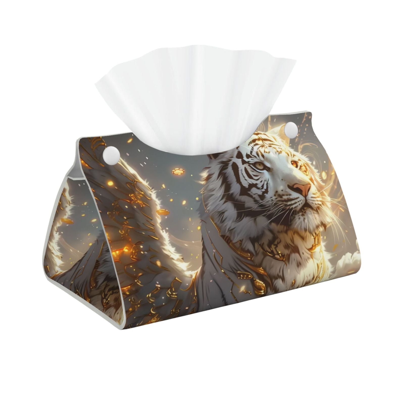 Tissue Box Cover Golden White Tiger Tissues Boxes Holder Organizer for ...