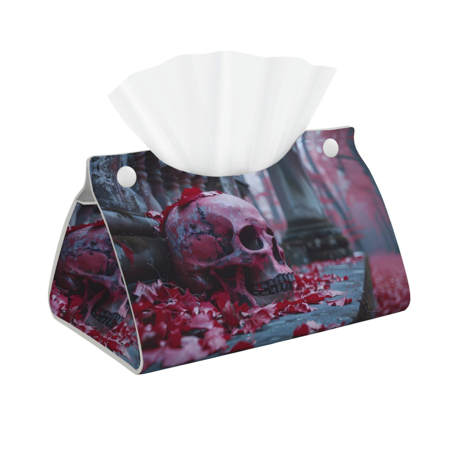Tissue Box Cover, Gothic Red Skull Cemetery Rectangular Leather Tissue ...