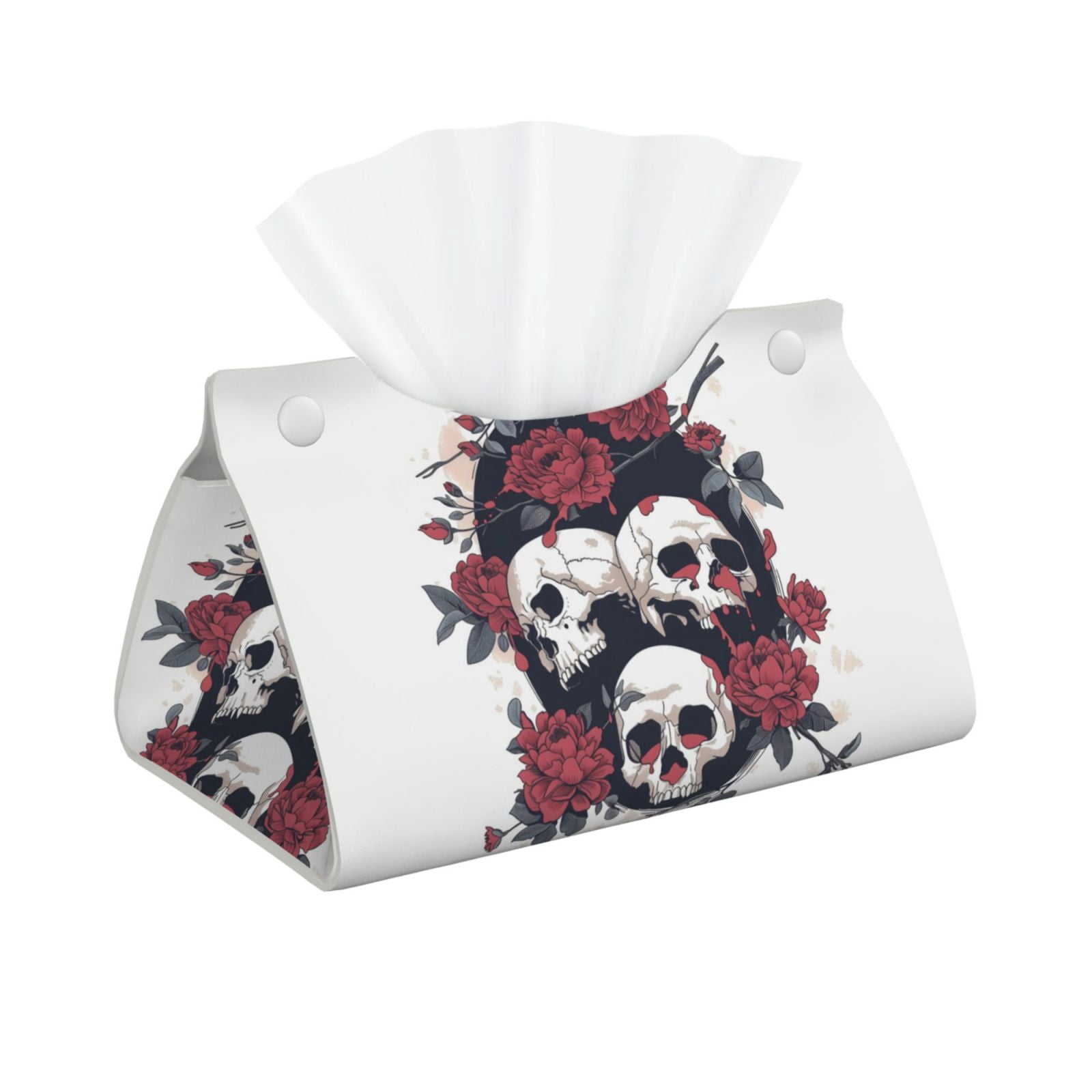 Tissue Box Cover, Gothic Skulls And Roses Rectangular Leather Tissue ...