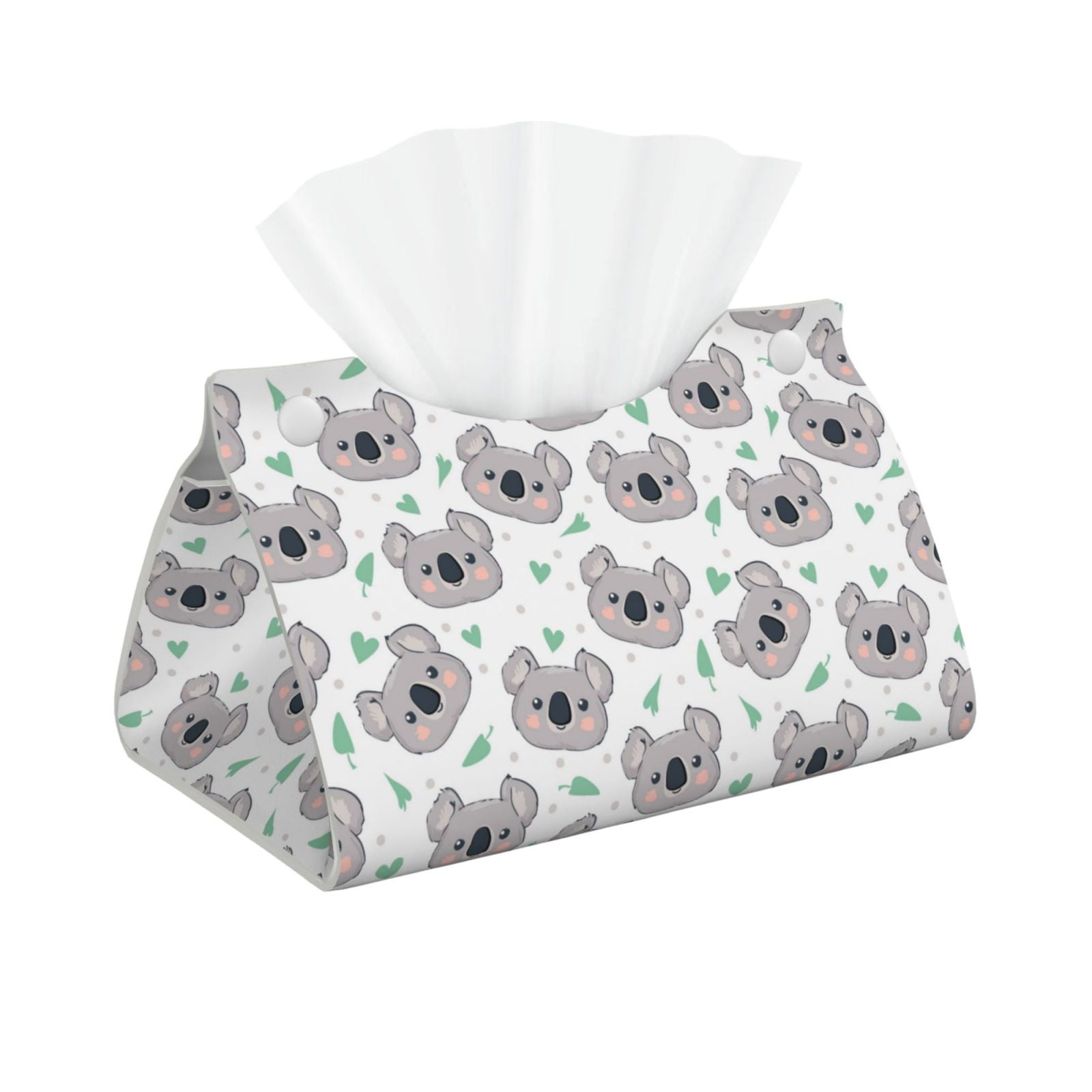Tissue Box Cover, Gray Koala Green Heart Leather Rectangular Tissue ...