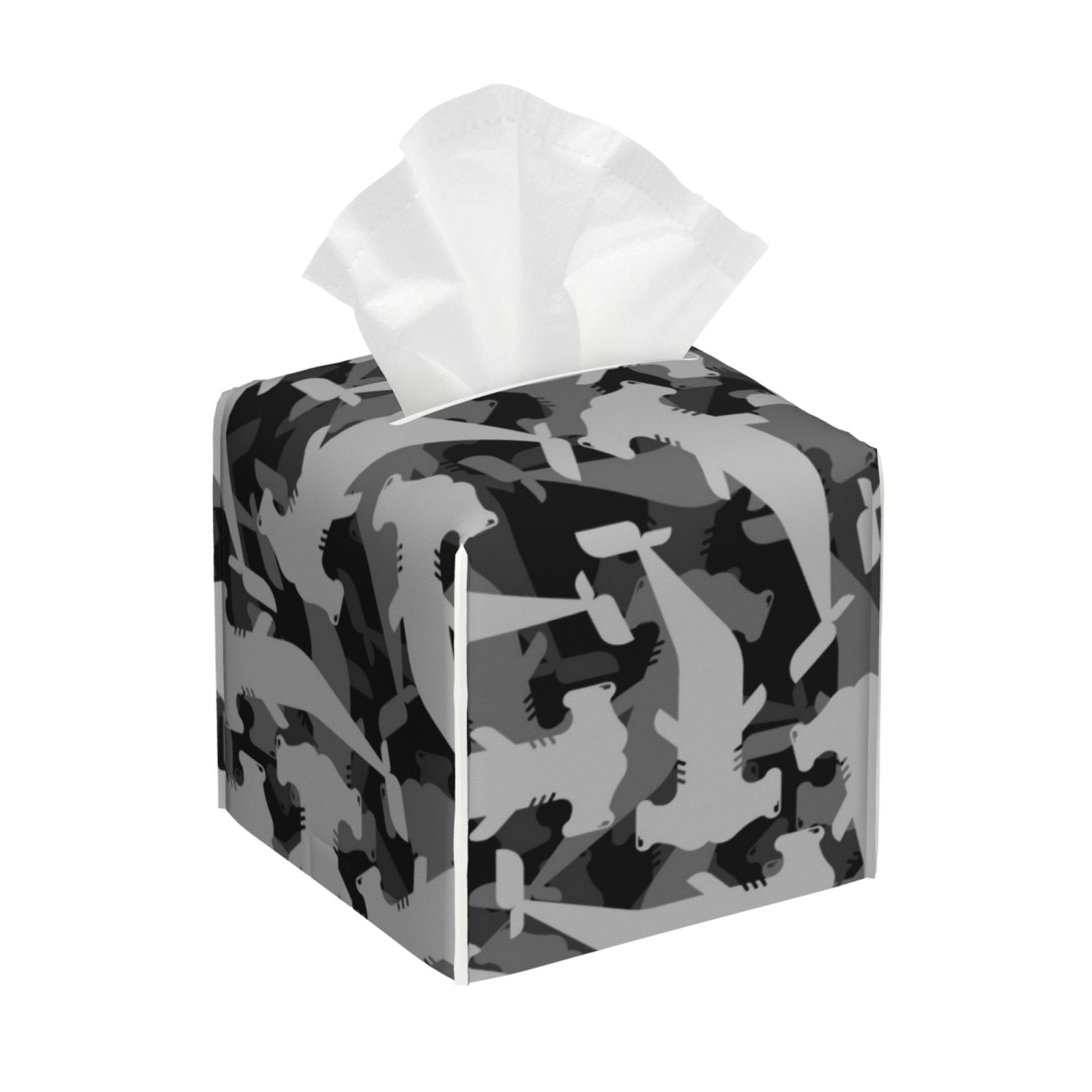 Tissue Box Cover, Gray camouflage hammerhead shark Leather Tissue Box ...