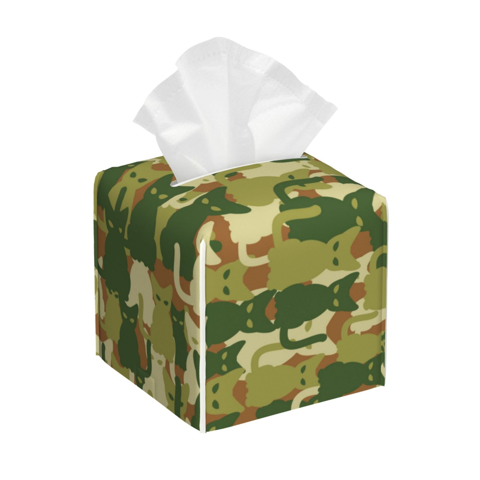Tissue Box Cover, Green Cat Camouflage Leather Tissue Box Holder ...