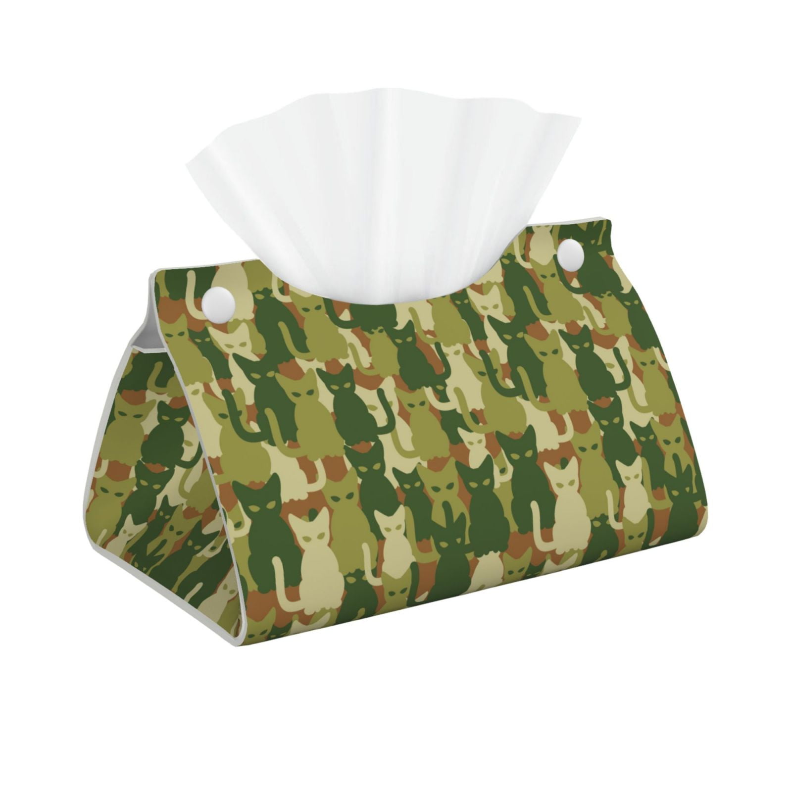 Tissue Box Cover, Green Cat Camouflage Leather Rectangular Tissue ...
