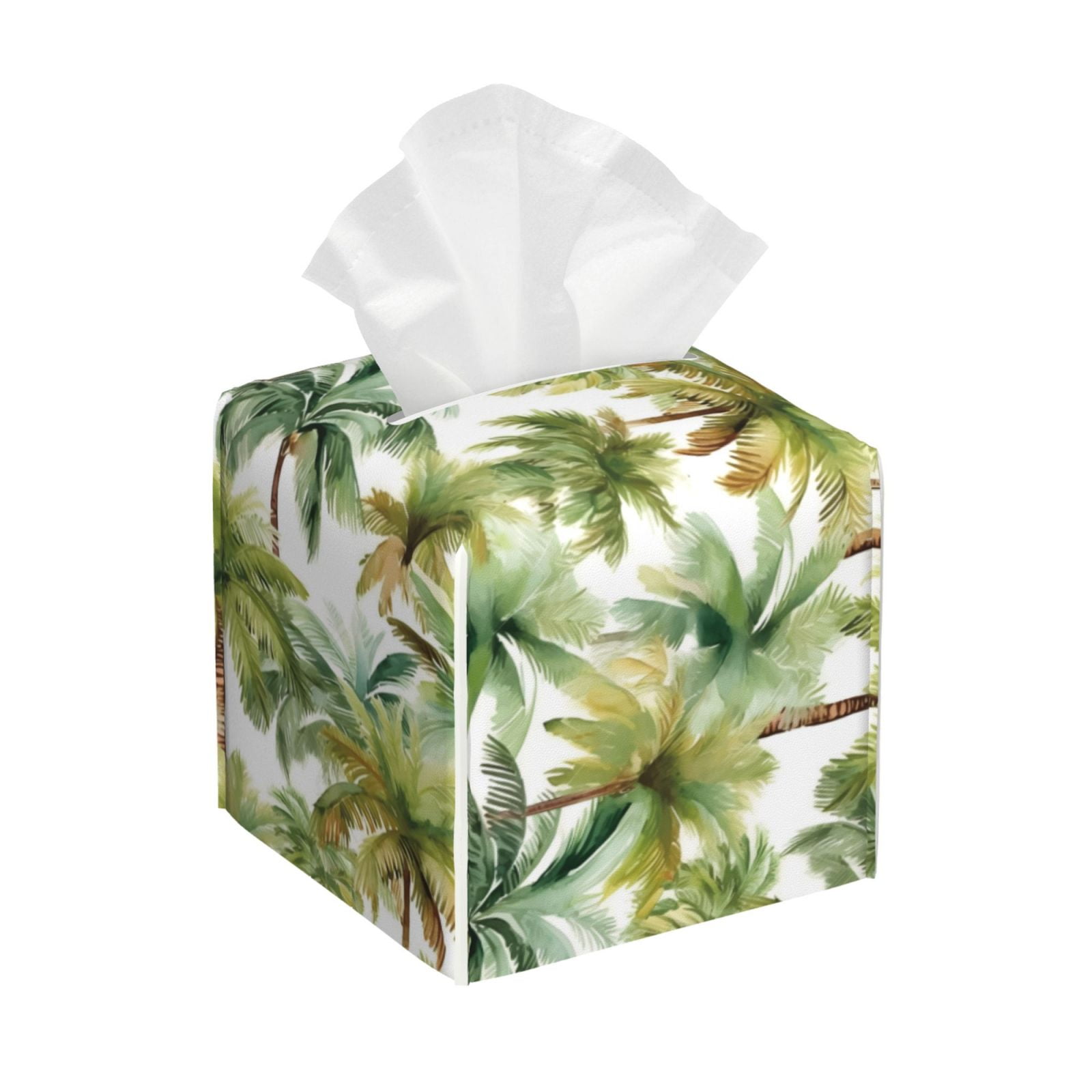 Tissue Box Cover, Green Coconut Tree Leather Tissue Box Holder - Tissue ...