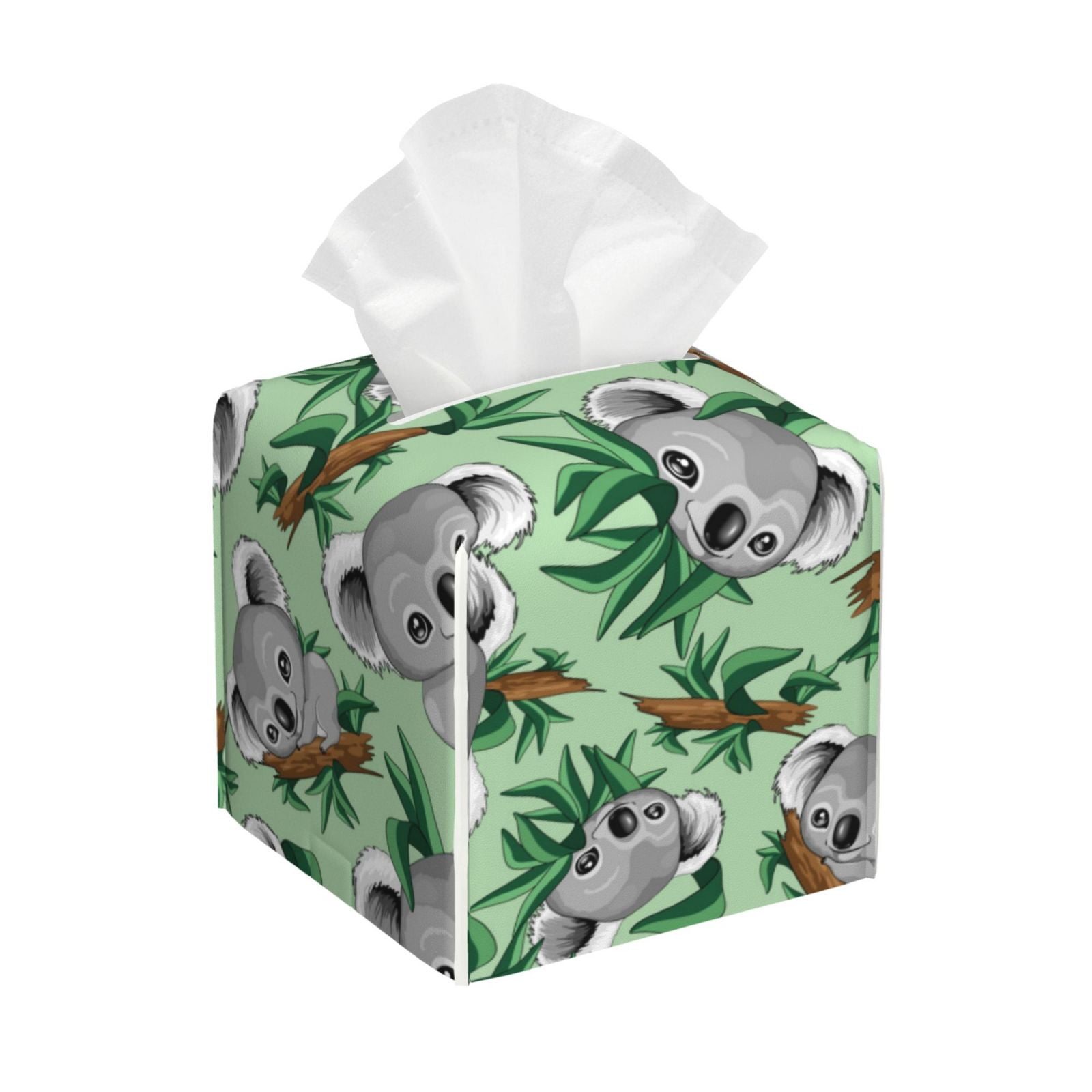 Tissue Box Cover, Green Gray Koala Print Leather Tissue Box Holder ...