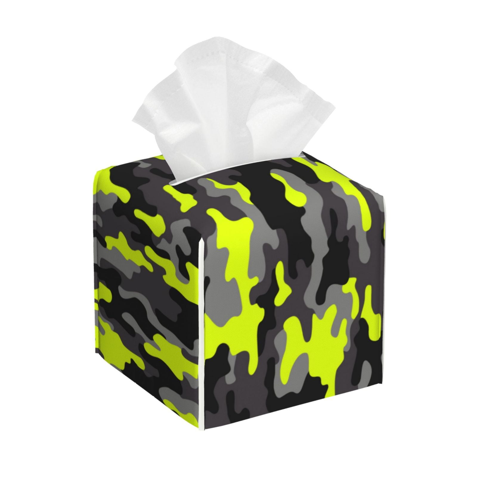 Tissue Box Cover, Green Grey Camouflage -Modern Square Leather Tissue ...