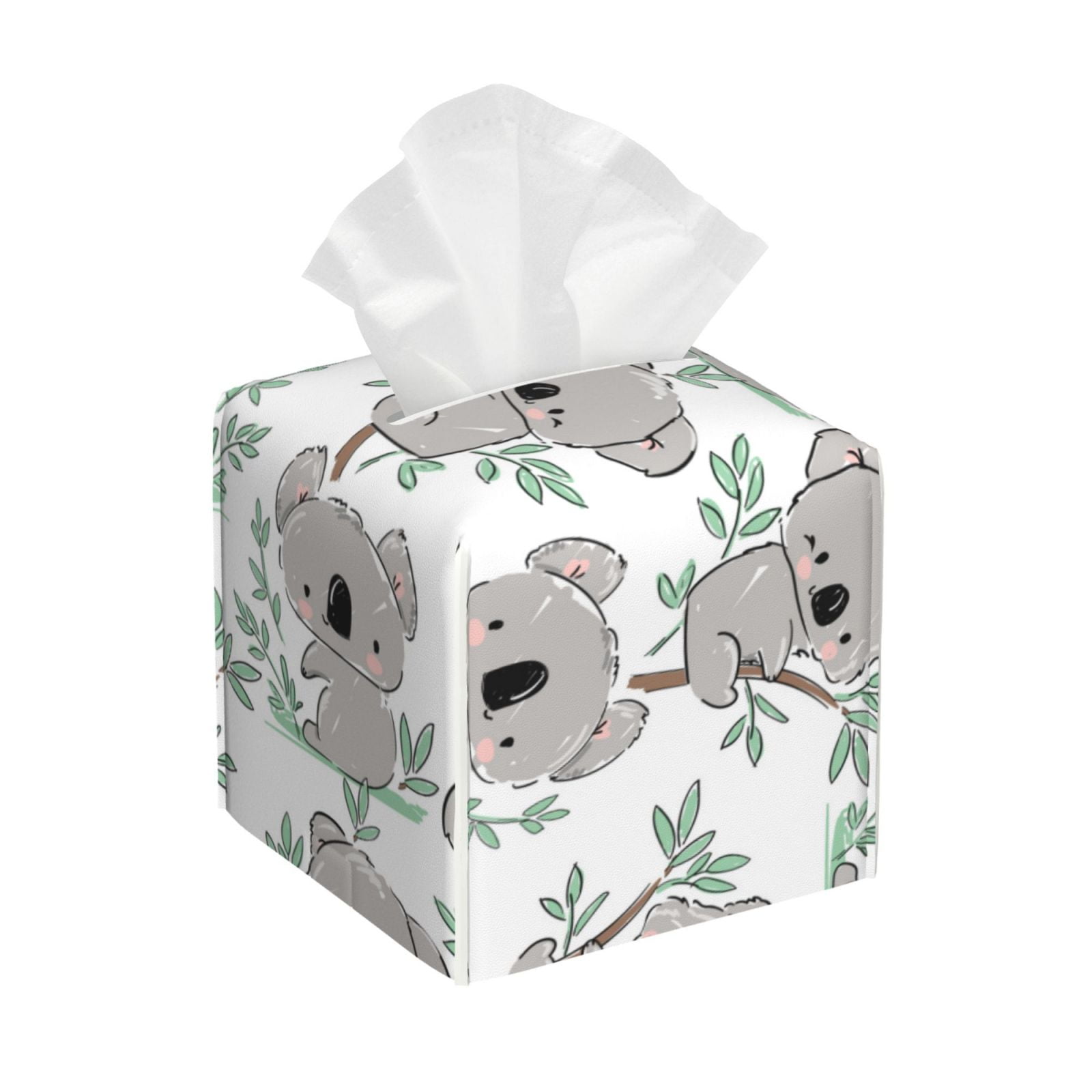 Tissue Box Cover, Green Leaf Grey Koala Leather Tissue Box Holder ...