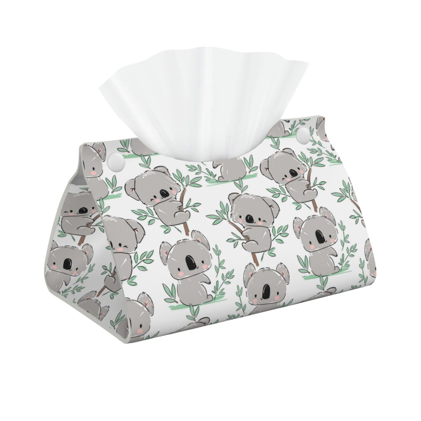 Tissue Box Cover, Green Leaf Grey Koala Leather Rectangular Tissue ...