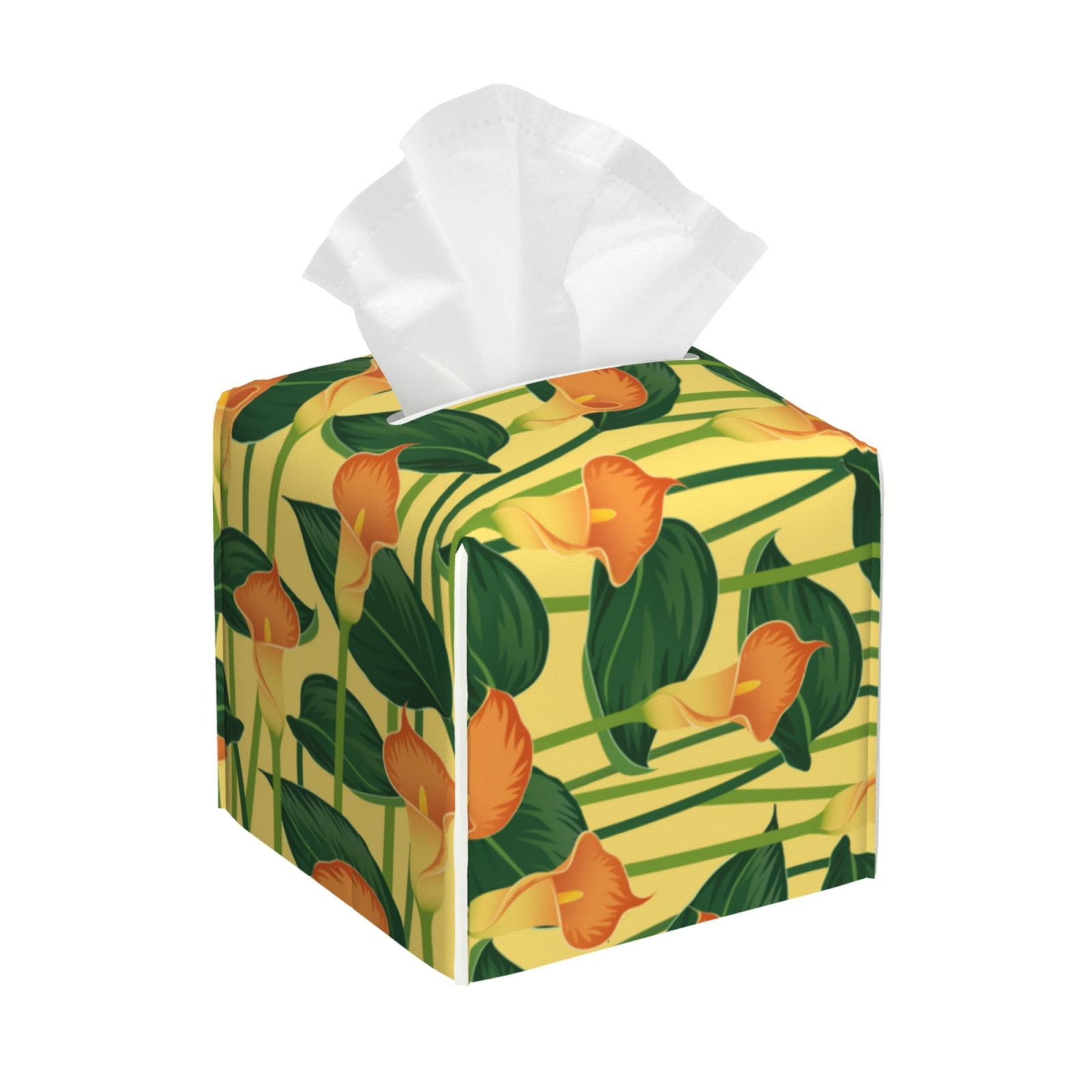 Tissue Box Cover, Green LeavesCalla Lily Flowers Leather Tissue Box ...
