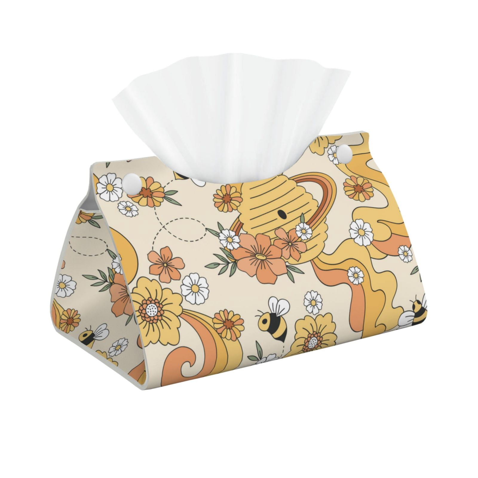 Tissue Box Cover, Groovy Floral Rectangular Leather Tissue Holder ...