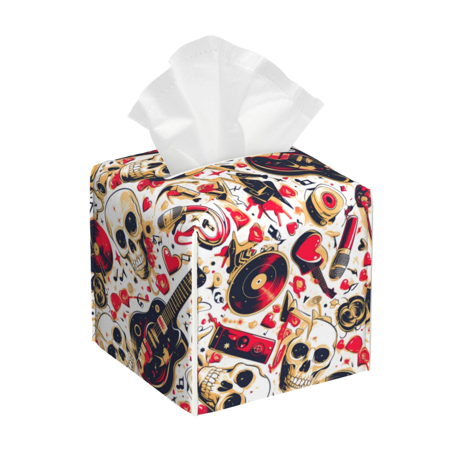 Tissue Box Cover, Guitar Skull rock Leather Tissue Box Holder - Tissue ...