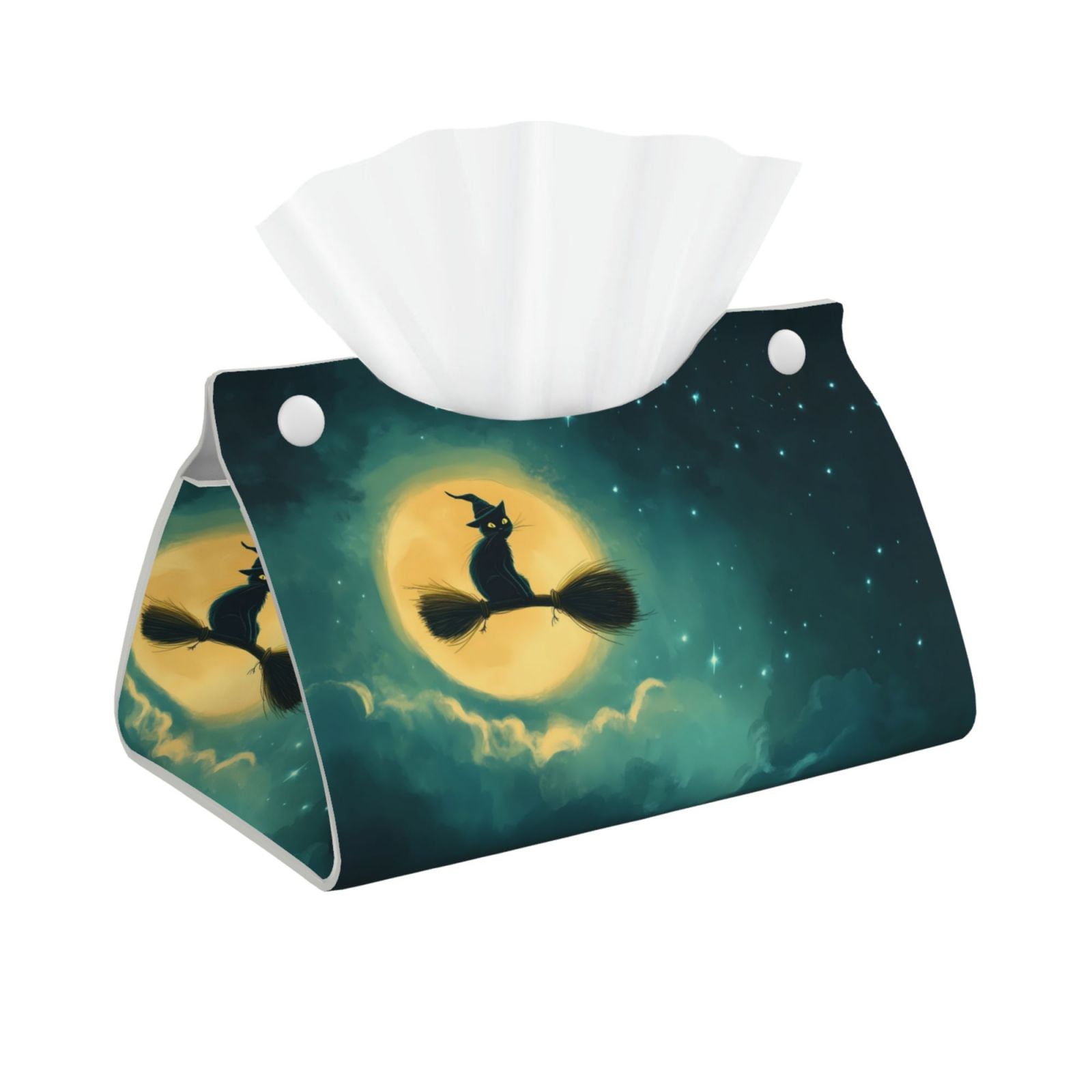 Tissue Box Cover, Halloween Black Cat Witch Rectangular Leather Tissue ...