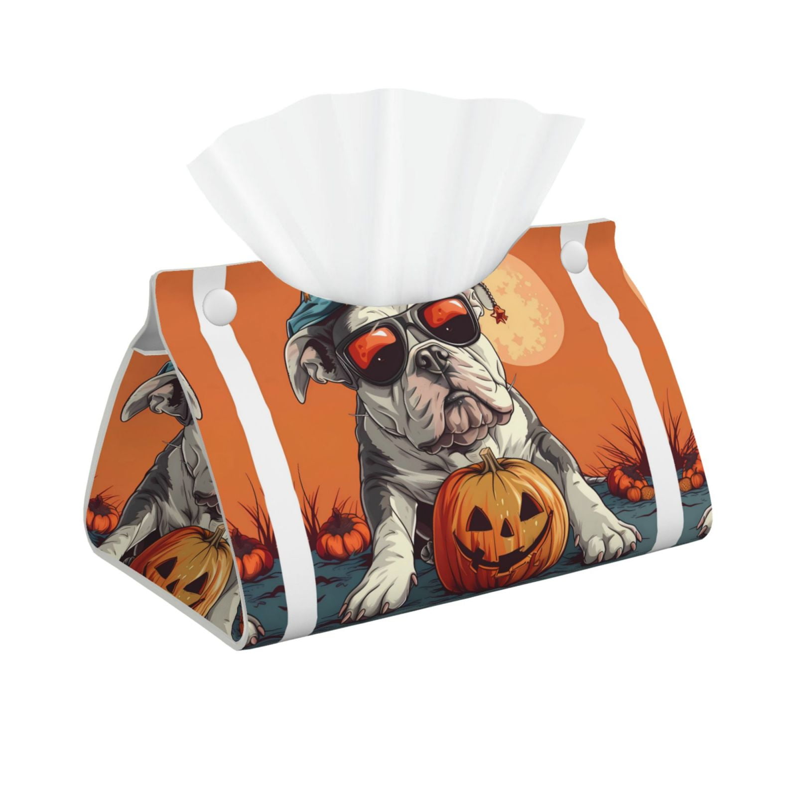 Tissue Box Cover, Halloween Cool Bulldog Pumpkin Rectangular Leather ...