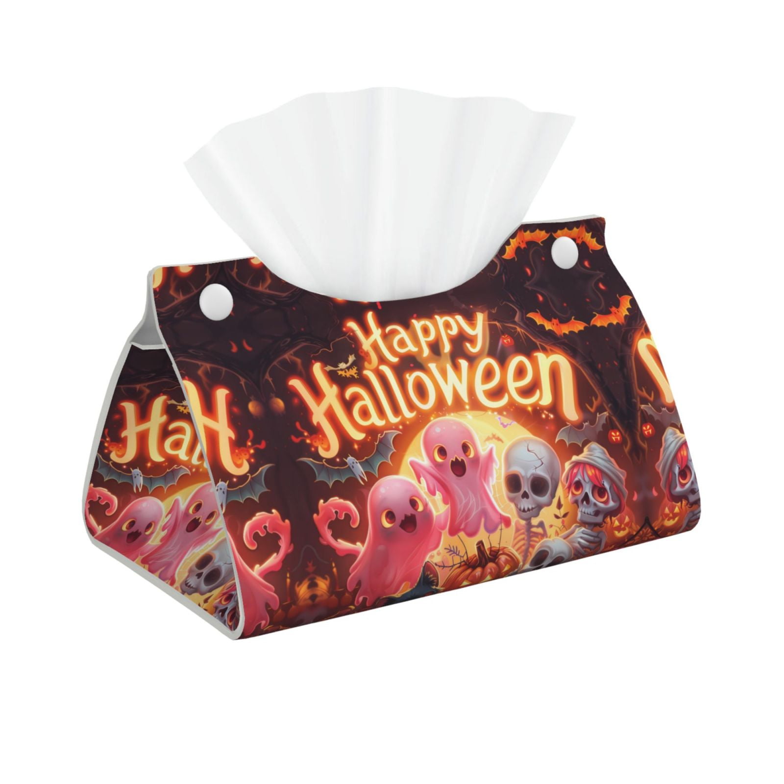 Tissue Box Cover, Halloween Cute Ghost Skull Leather Rectangular Tissue ...