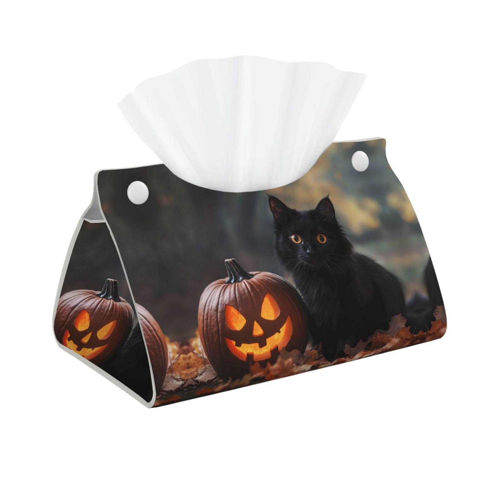 Tissue Box Cover, Halloween Cute Pumpkin Black Cat Rectangular Leather ...