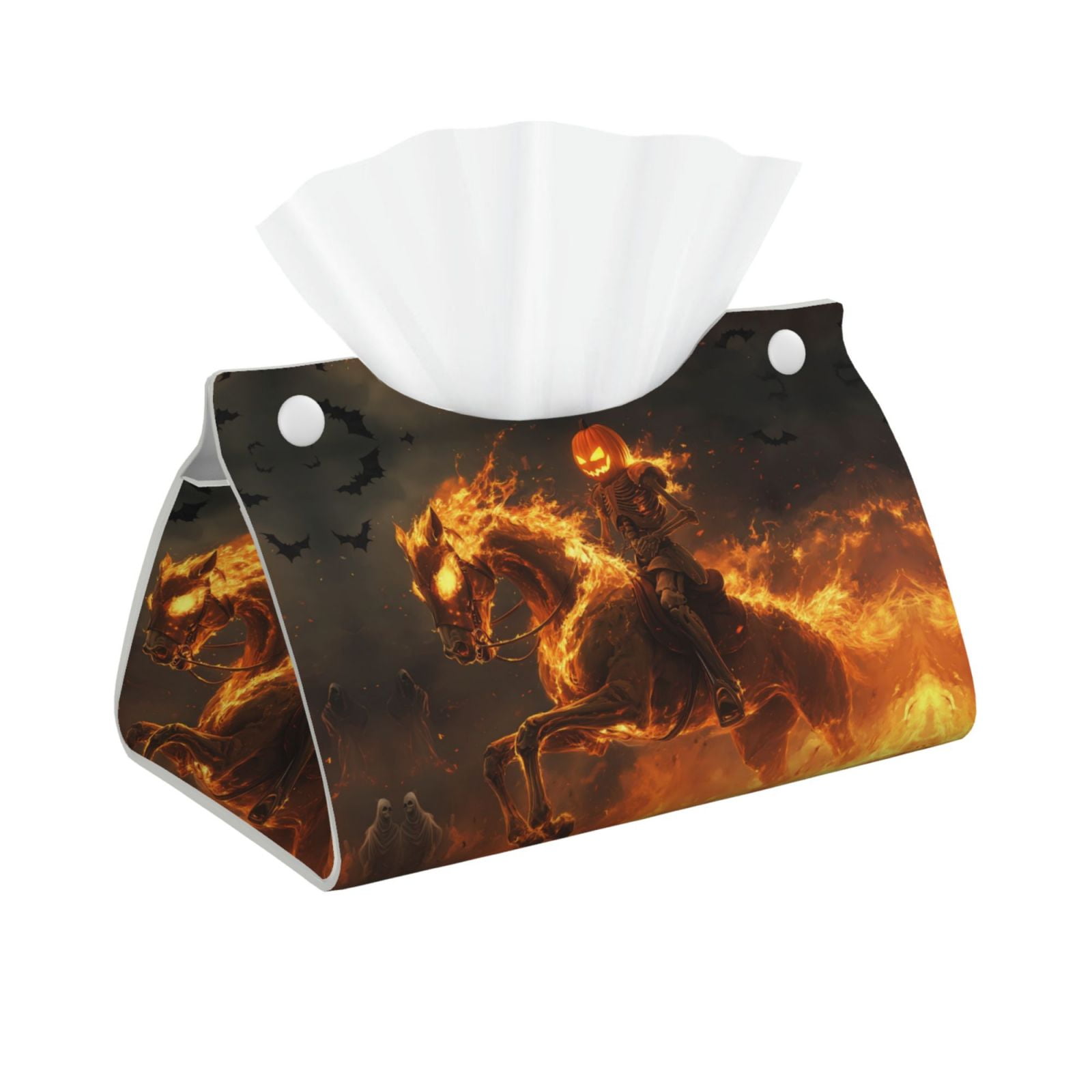 Tissue Box Cover, Halloween Flame Pumpkin Skeleton Knight Rectangular ...