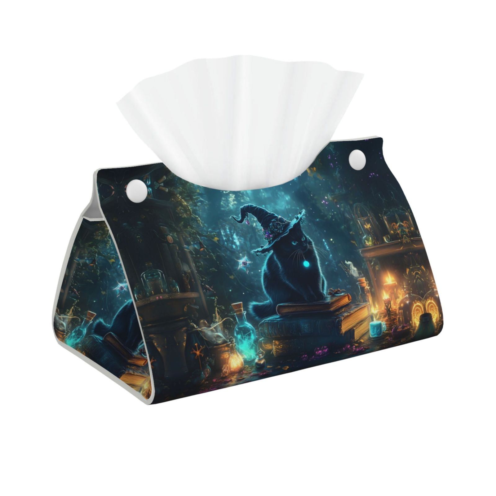 Tissue Box Cover, Halloween Mysterious Witch Hat Cat Leather ...