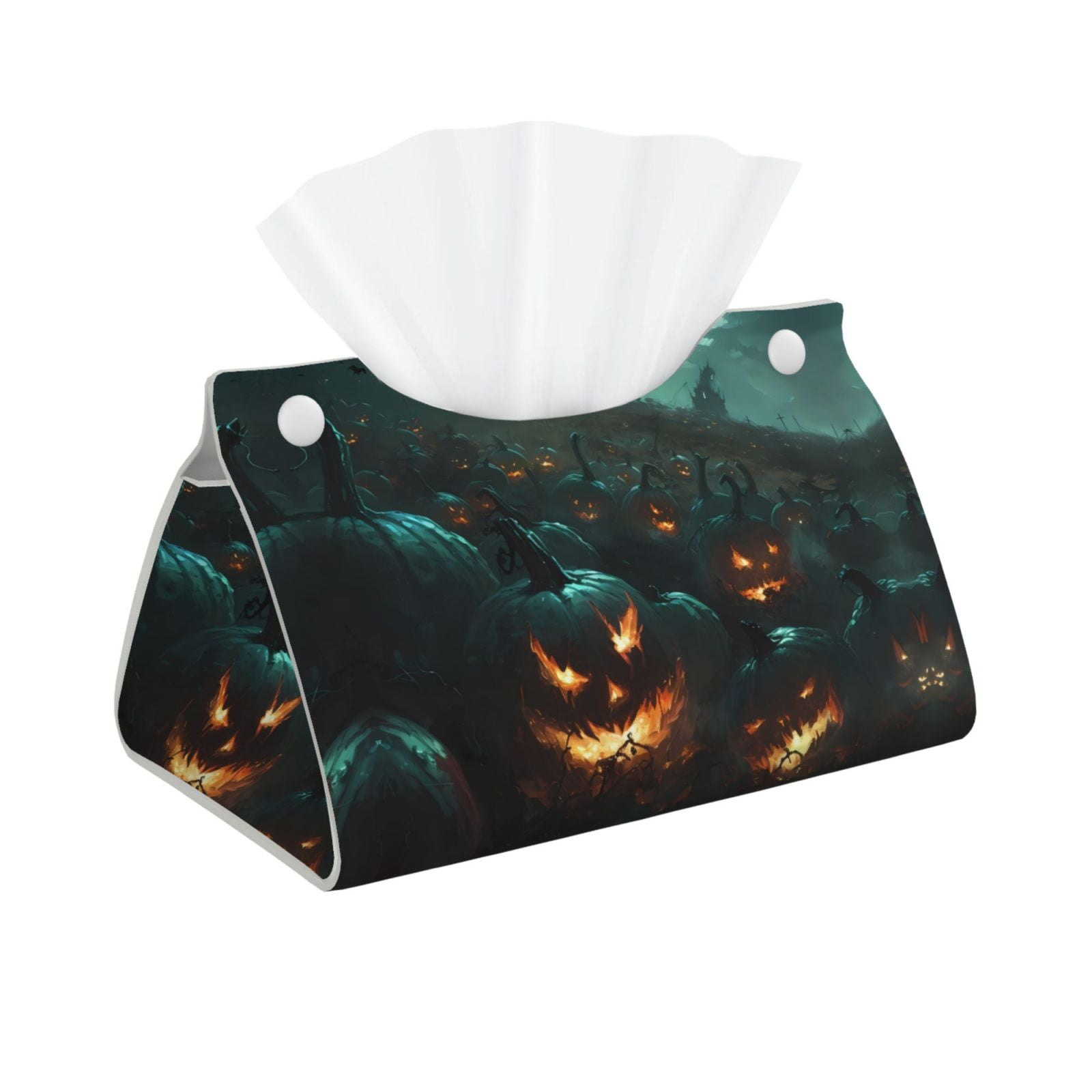 Tissue Box Cover, Halloween Night Sky Pumpkin Field Rectangular Leather ...