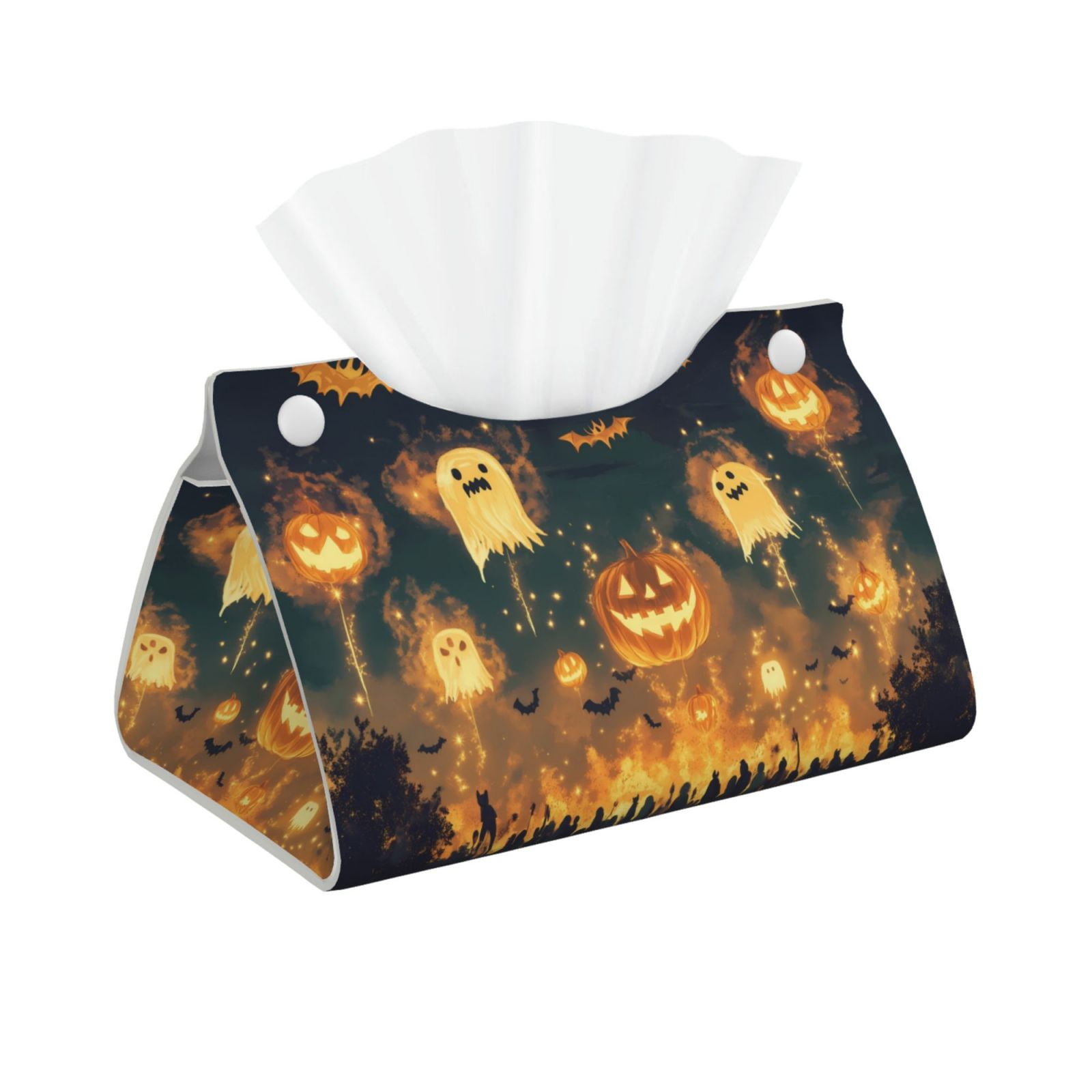 Tissue Box Cover, Halloween Pumpkin Ghost Flying (2) Leather ...