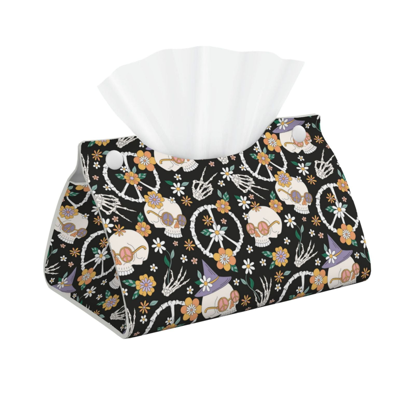 Tissue Box Cover, Halloween Scull Peace Sign cool Rectangular Leather ...